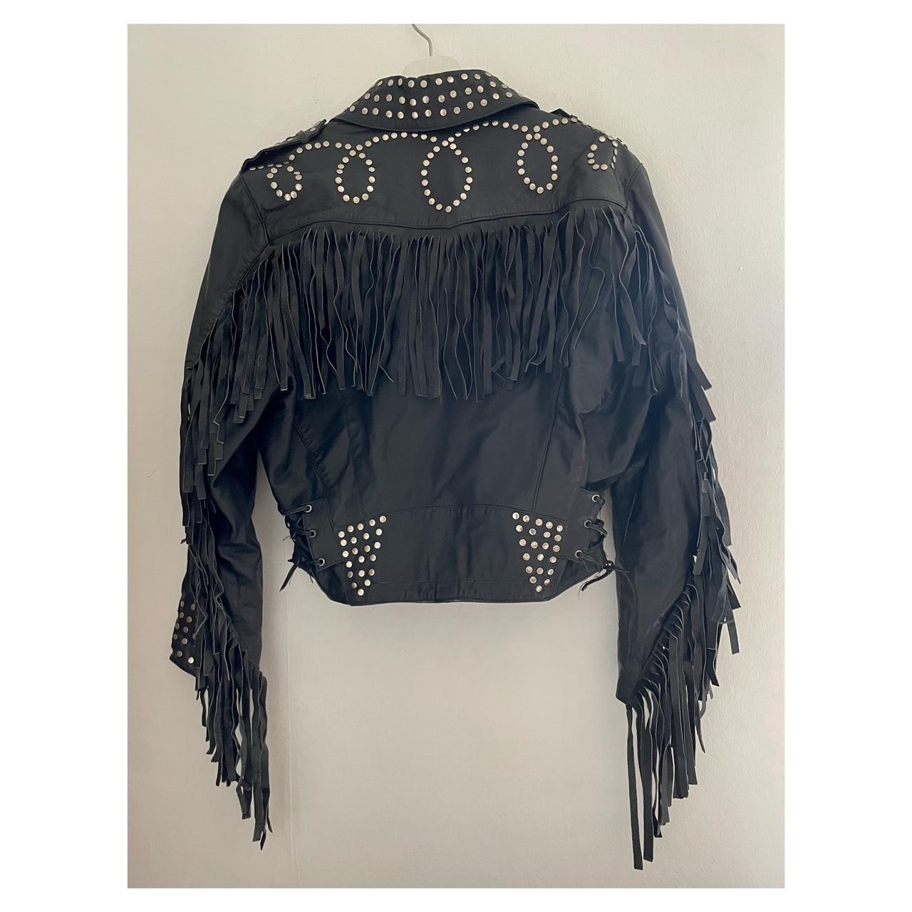 VINTAGE LEATHER FRINGE TASSEL JACKET Vintage black... - Depop