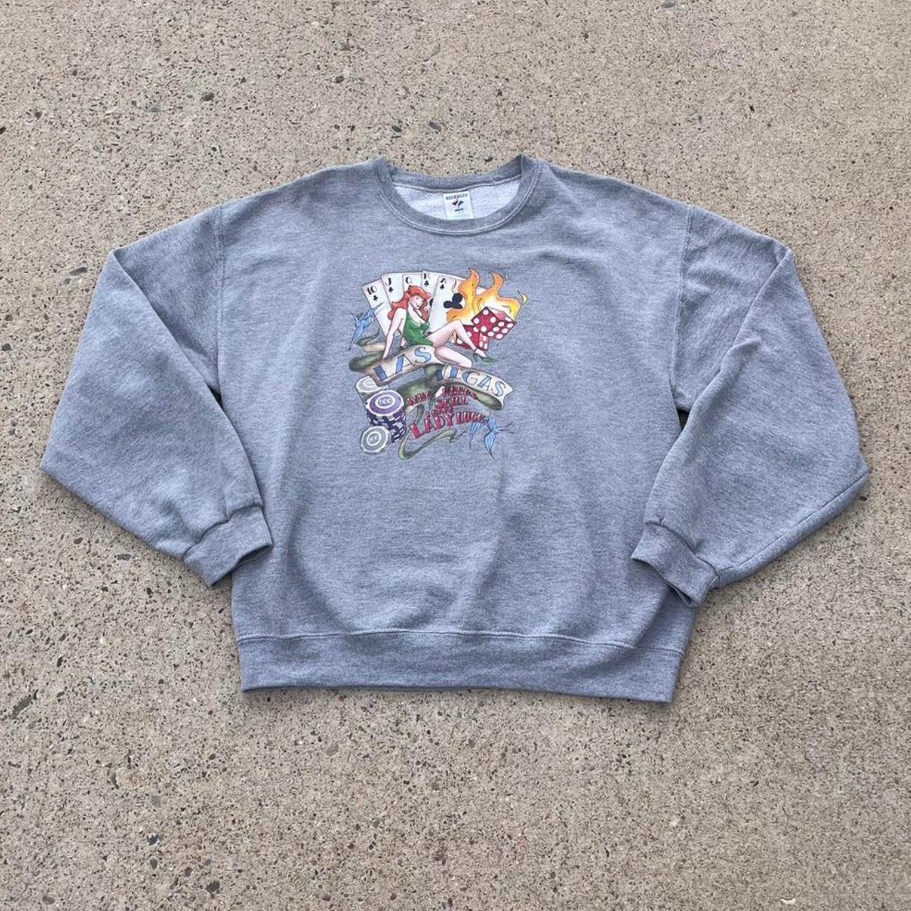 Vintage Jerzees Grey Las Vegas Sweater - Depop