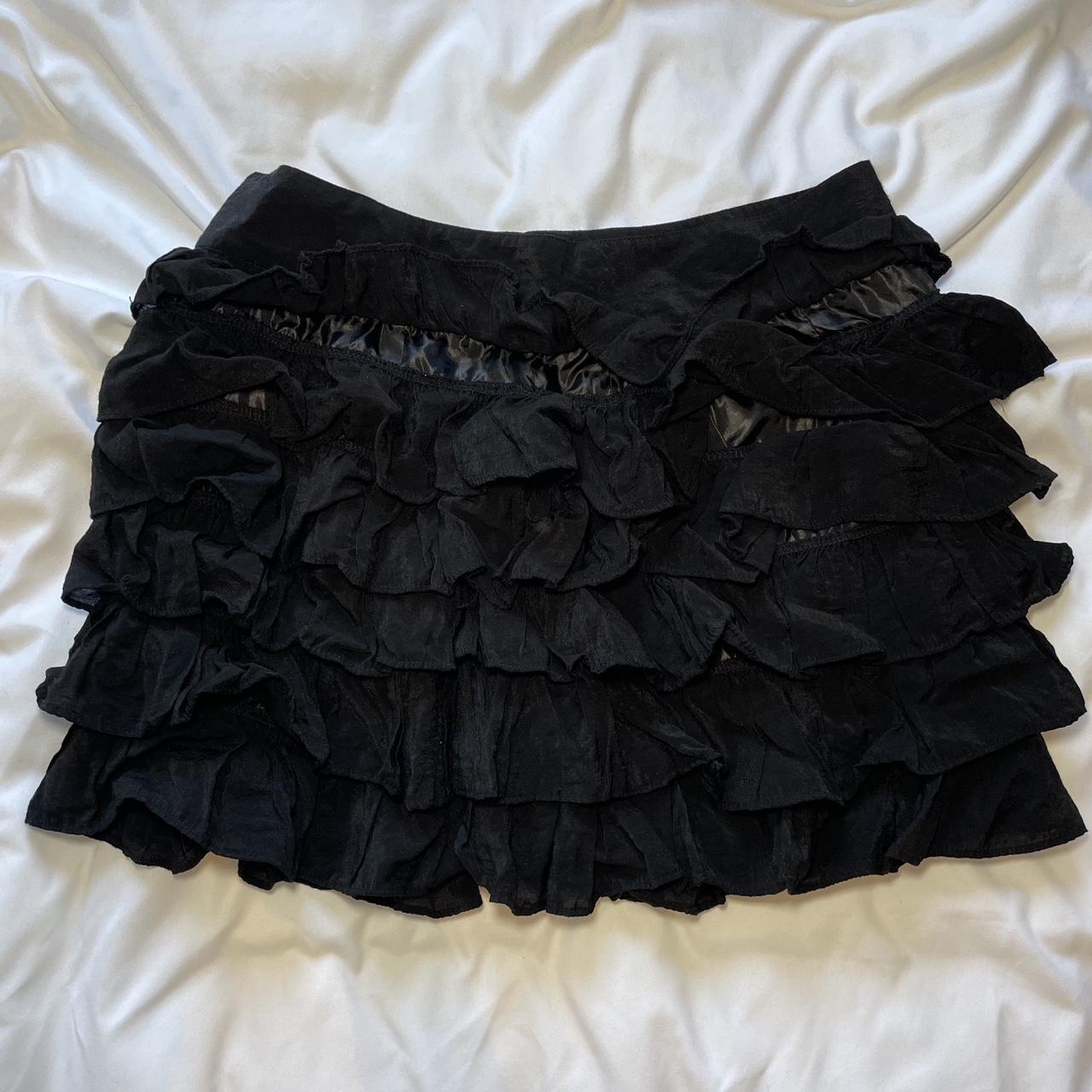black ruffle mini skirt brand: twenty one size:... - Depop