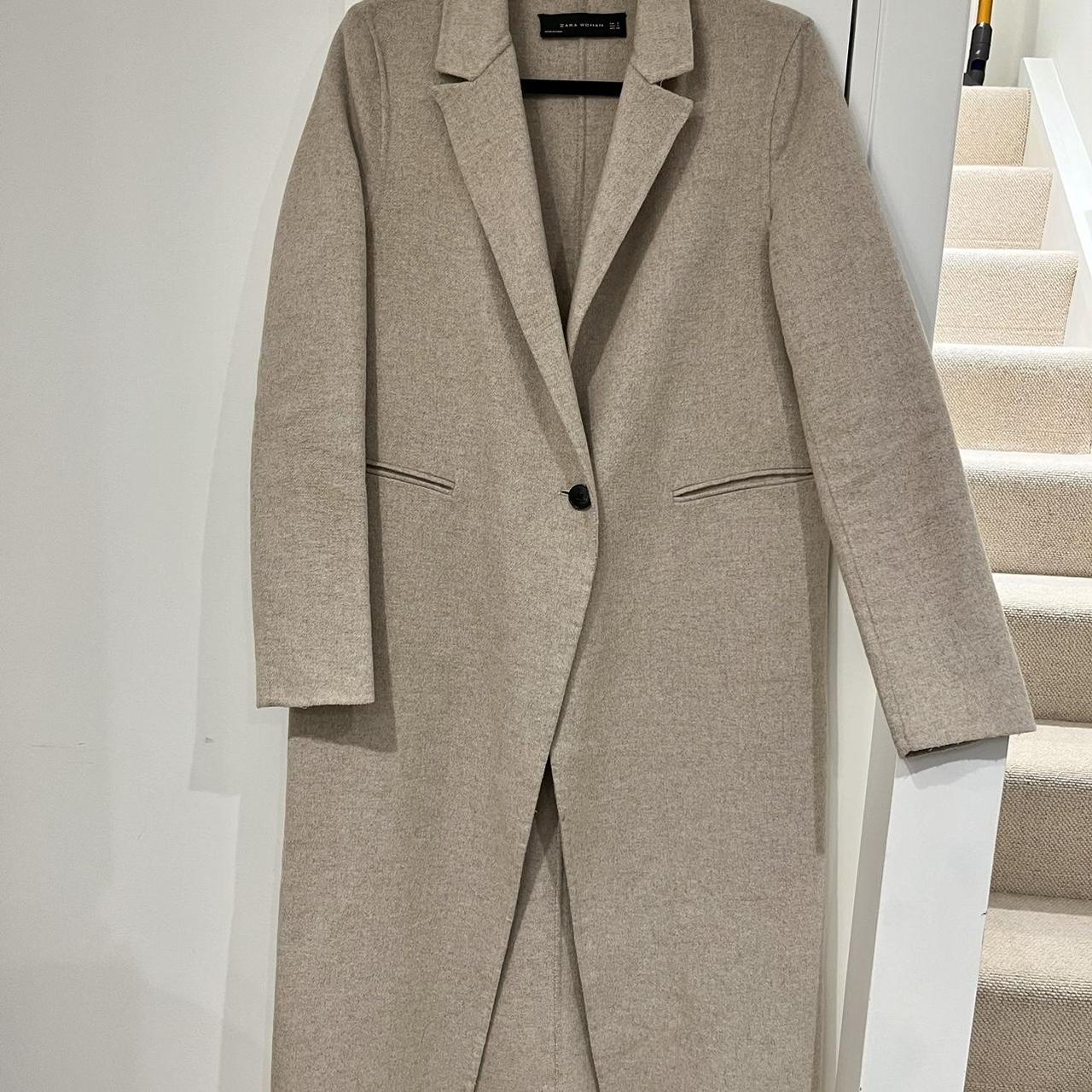 ZARA Woman beige wool coat. Unaligned. Care tag... - Depop