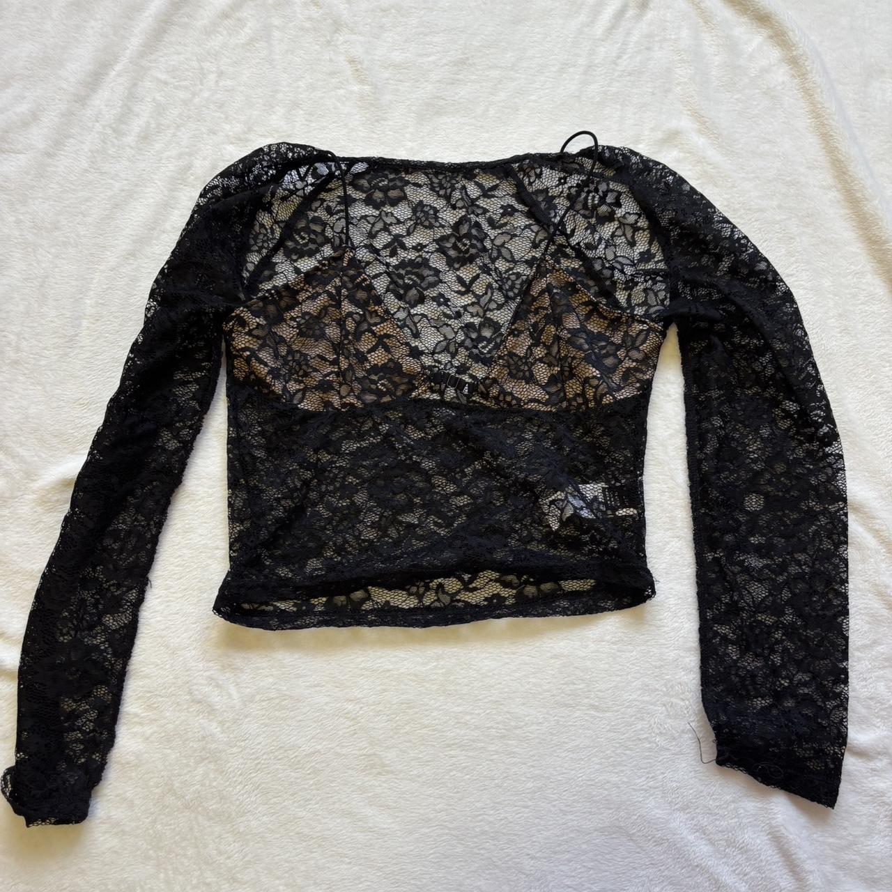 Black lace long sleeve top Never worn brand new Size... | Depop