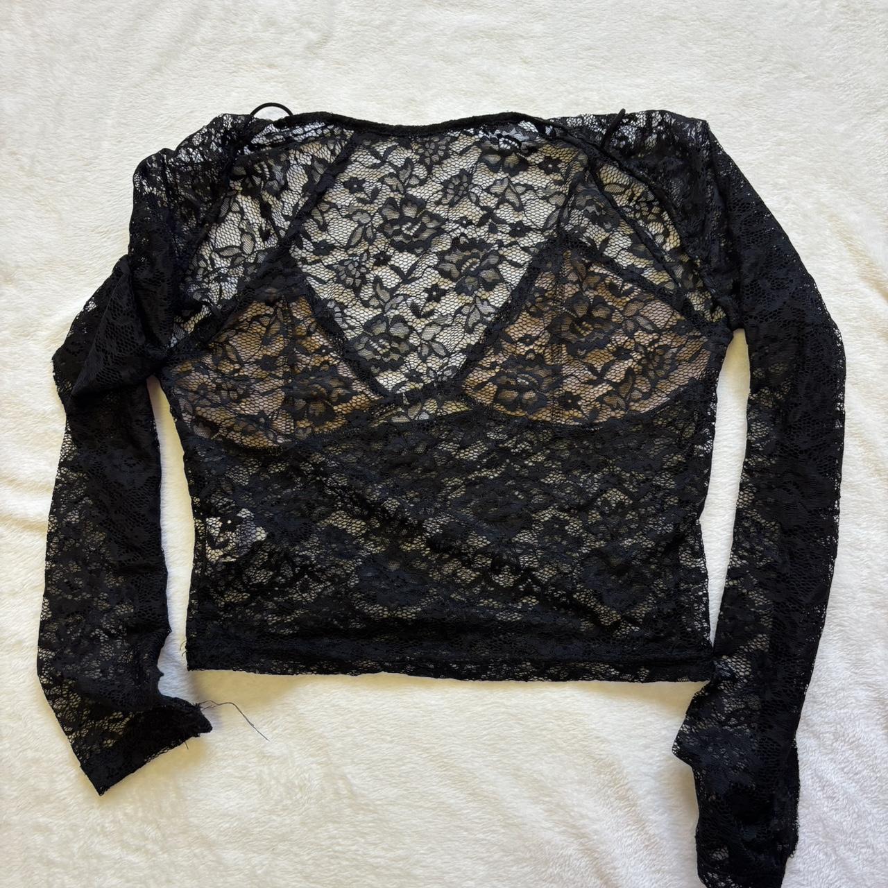 Black lace long sleeve top Never worn brand new Size... | Depop