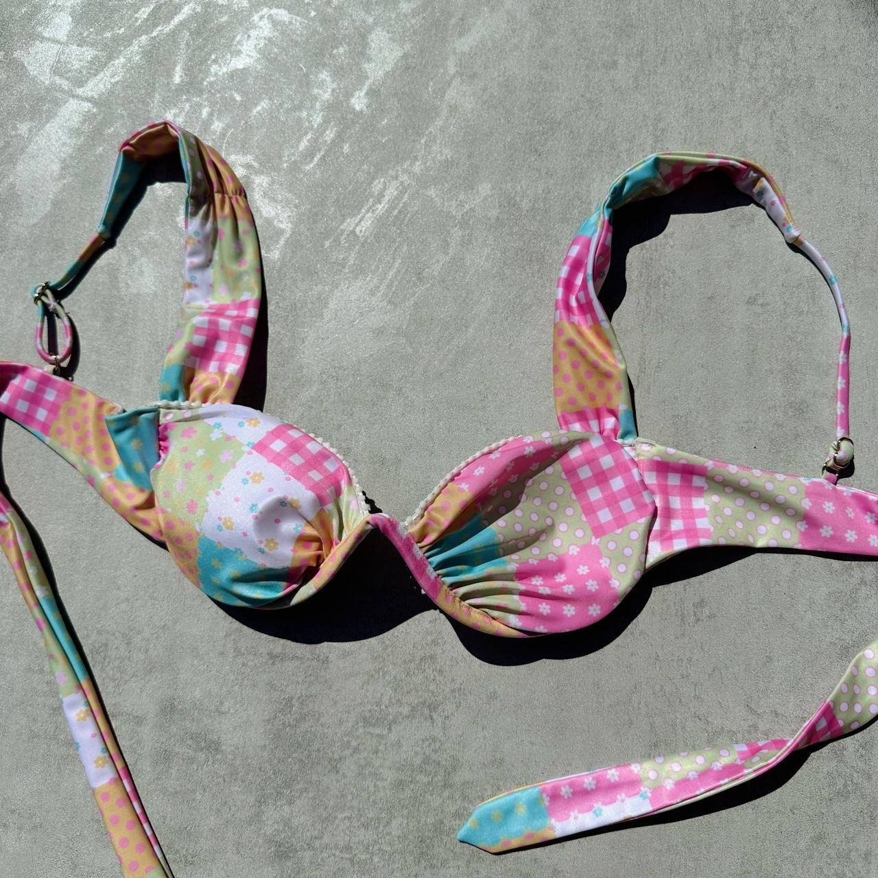 Salty Bottom Swim Formentera Bikini Top in patchwork... - Depop