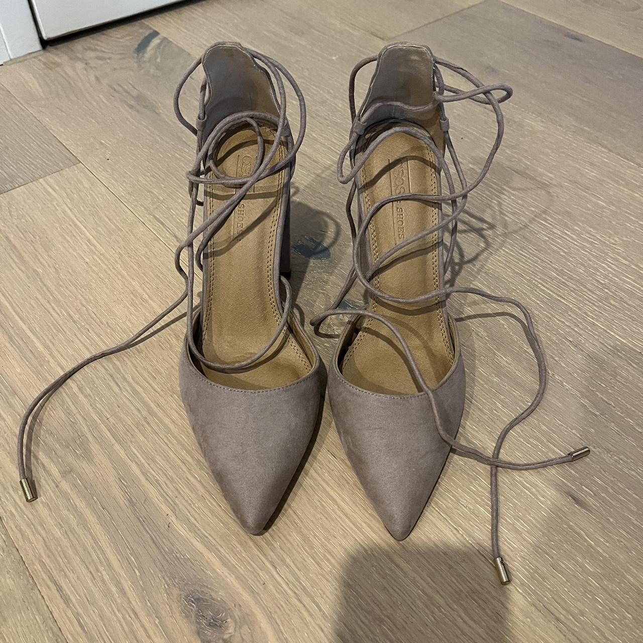 Taupe/light purple lace up heels Barely worn Size 8... - Depop
