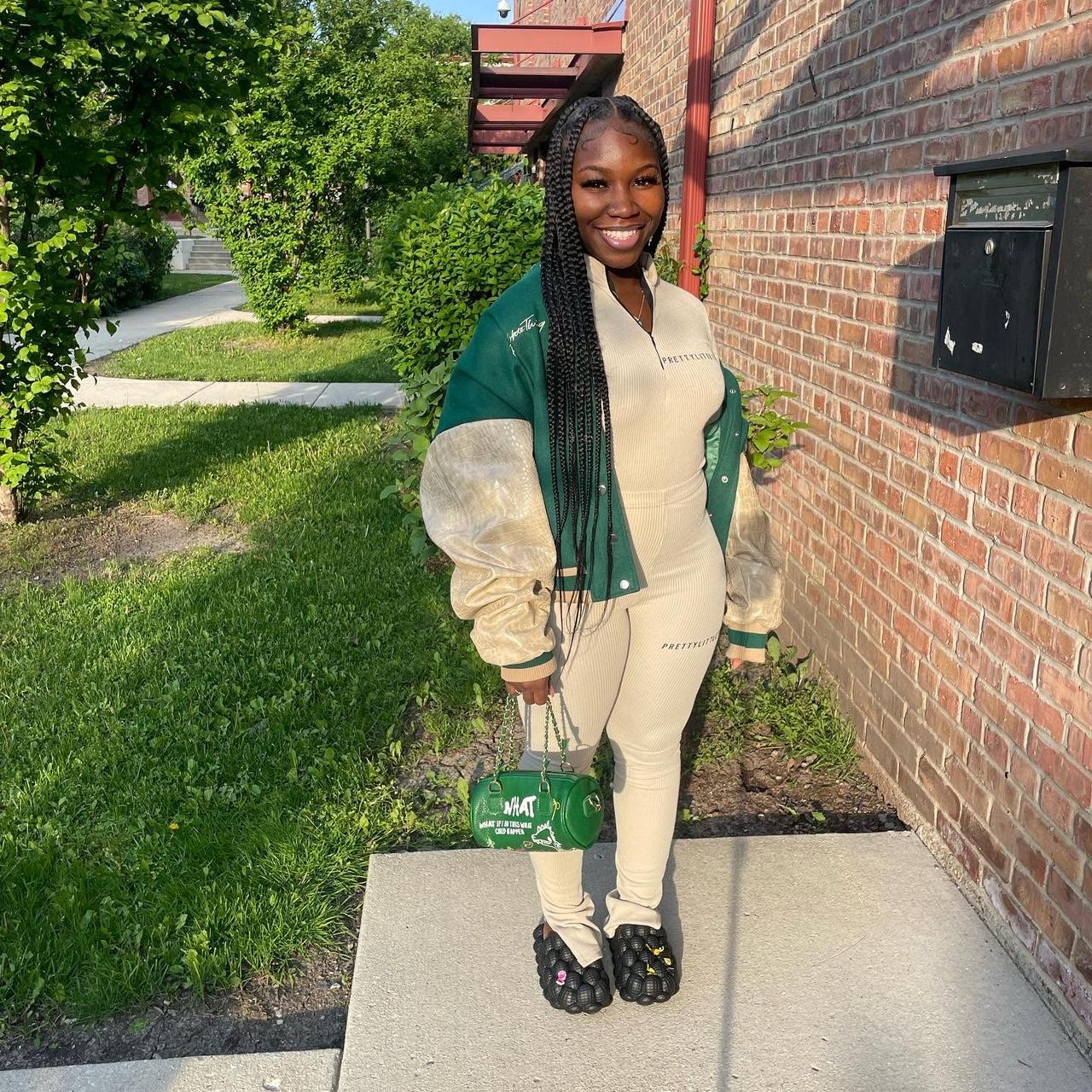 Pretty little thing tan set it’s a body suit with... - Depop