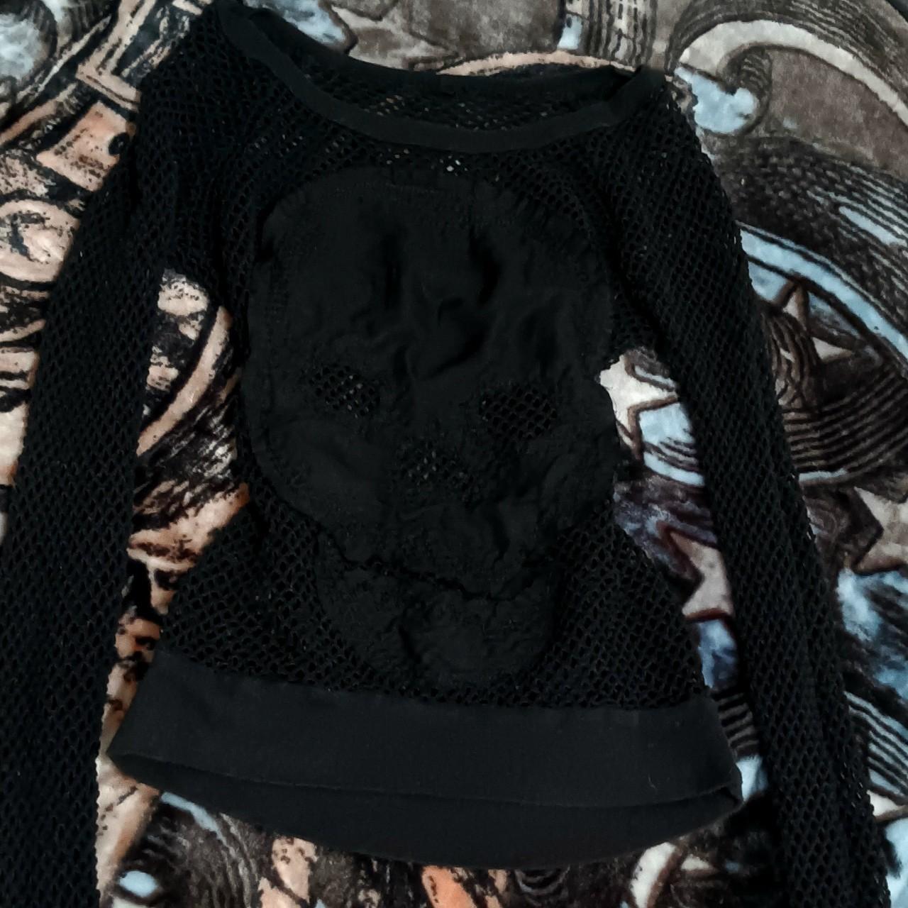 Gothic skull mesh fishnet longsleeve top Size... - Depop