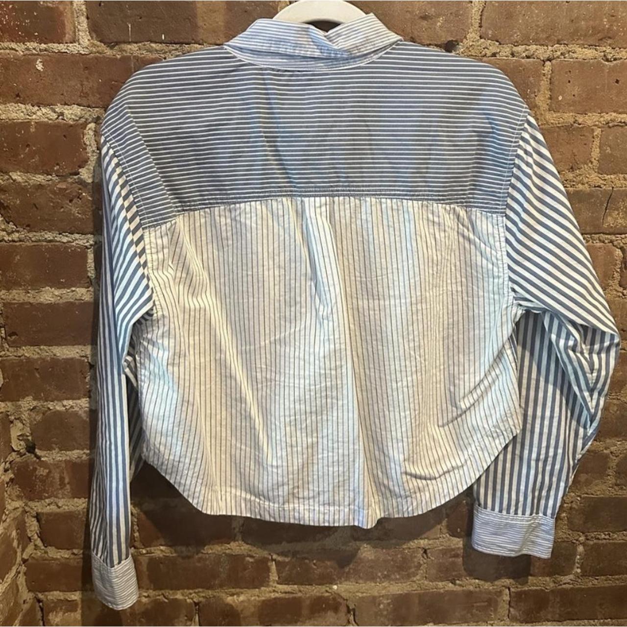 Striped Cropped Button Down Shirt Excellent used... - Depop