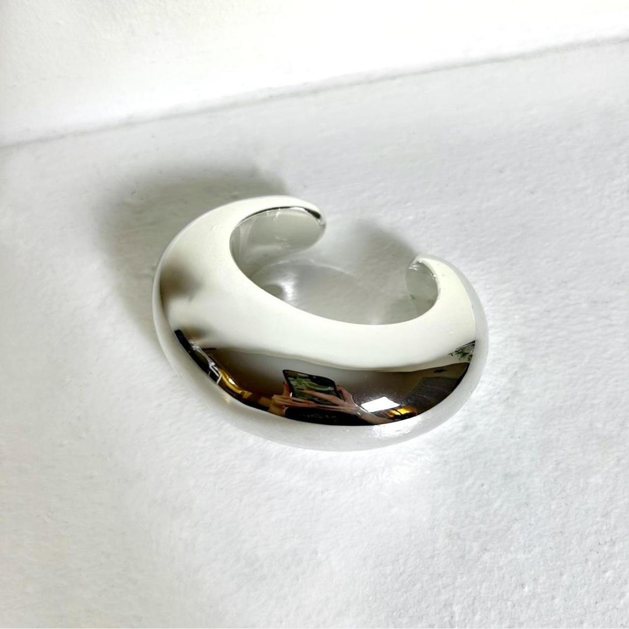 silver domed bangle minimalist chunky artisan... - Depop