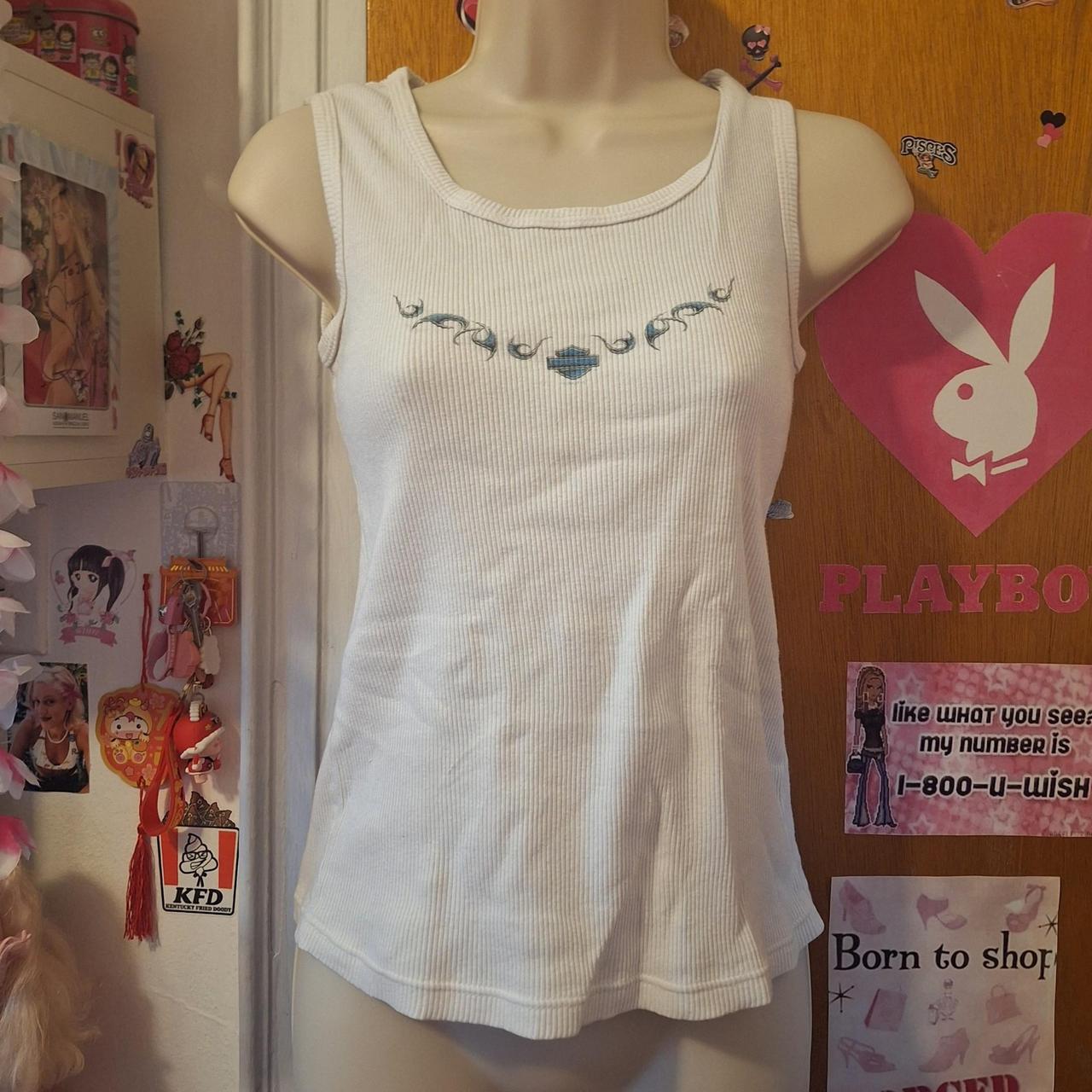 Harley Davidson tramp stamp graphic white tank top... | Depop