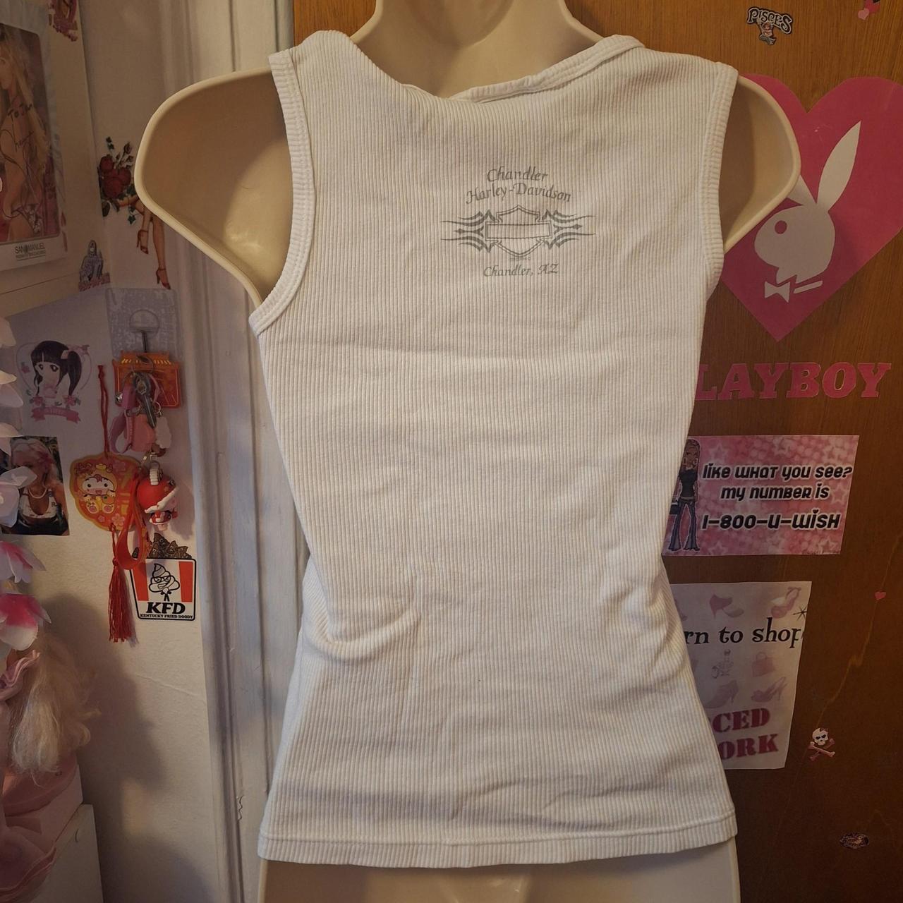 Harley Davidson tramp stamp graphic white tank top... | Depop