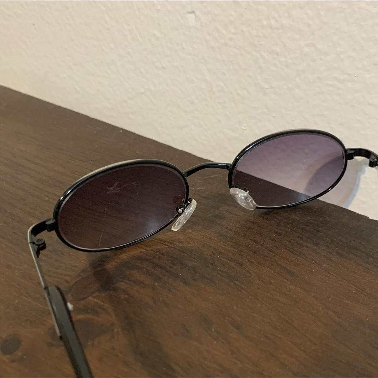 Vintage 90s y2k purple lens oval wire rim sunglasses... - Depop