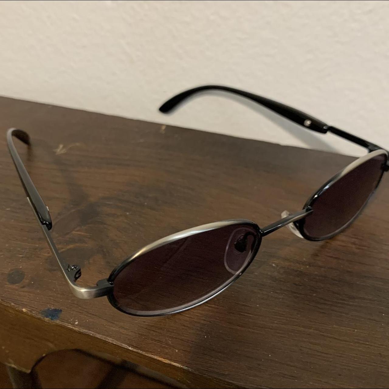 Vintage 90s y2k purple lens oval wire rim sunglasses... - Depop