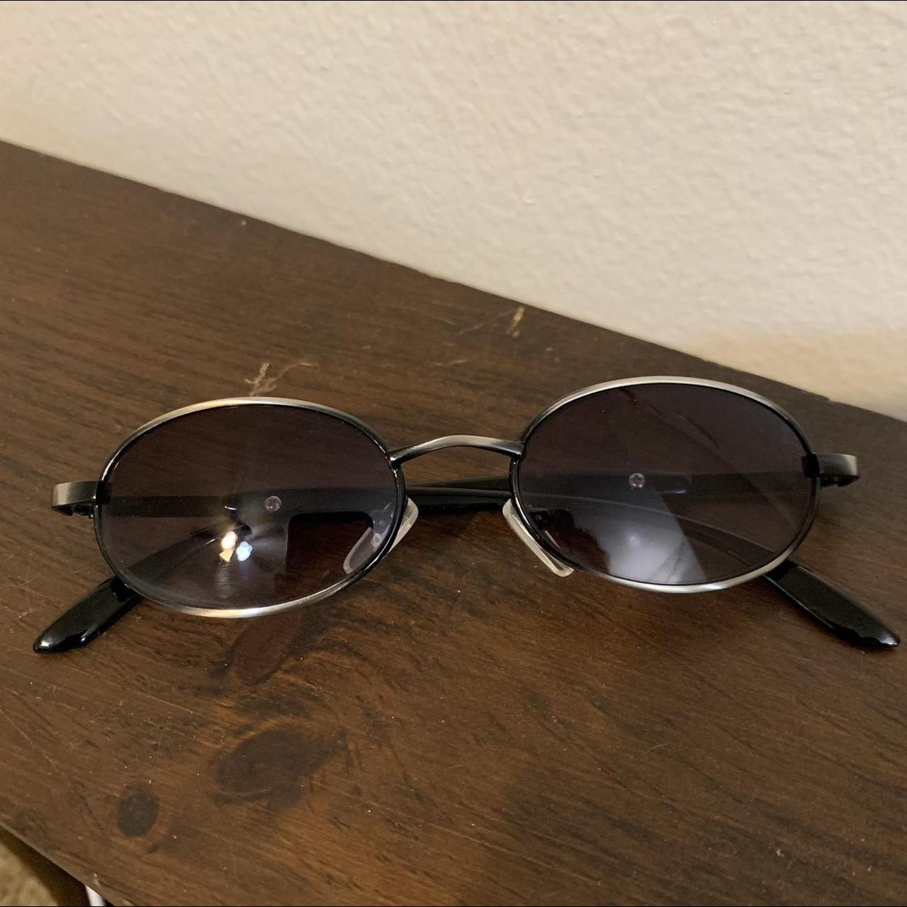 Vintage 90s y2k purple lens oval wire rim sunglasses... - Depop