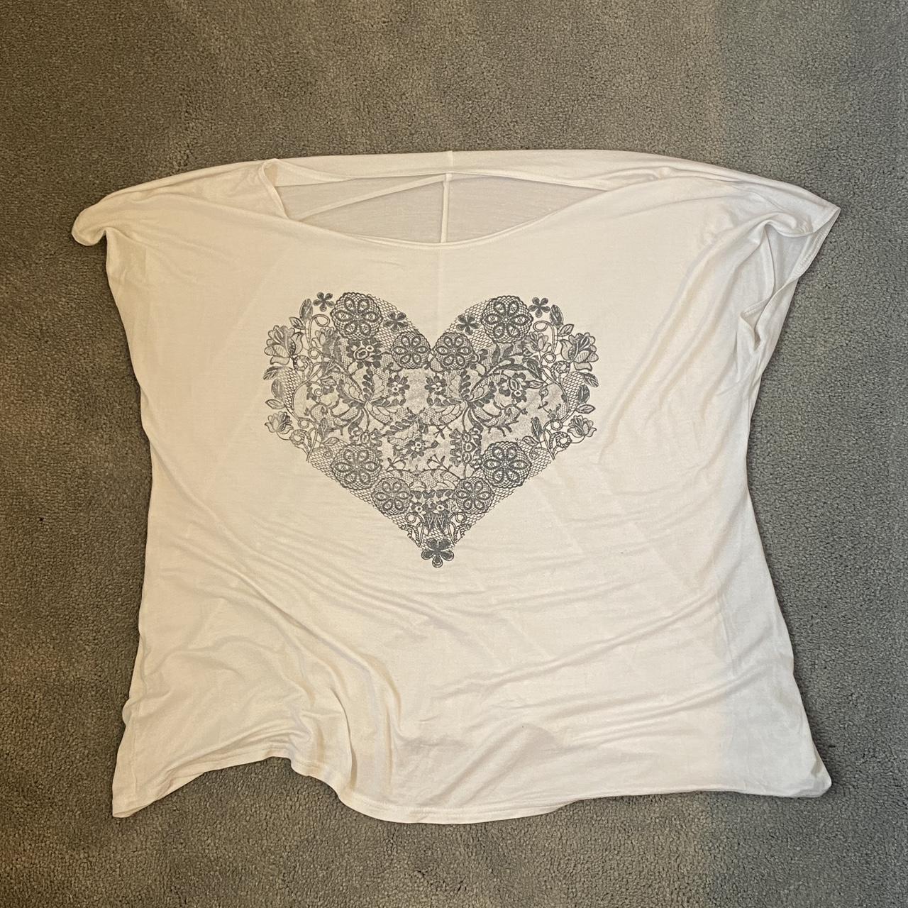 oversized white flowy heart graphic t-shirt. looks... - Depop