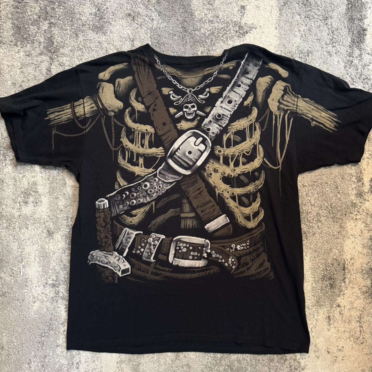 Liquid Blue Pirate Skeleton AOP Size: Men’s... | Depop