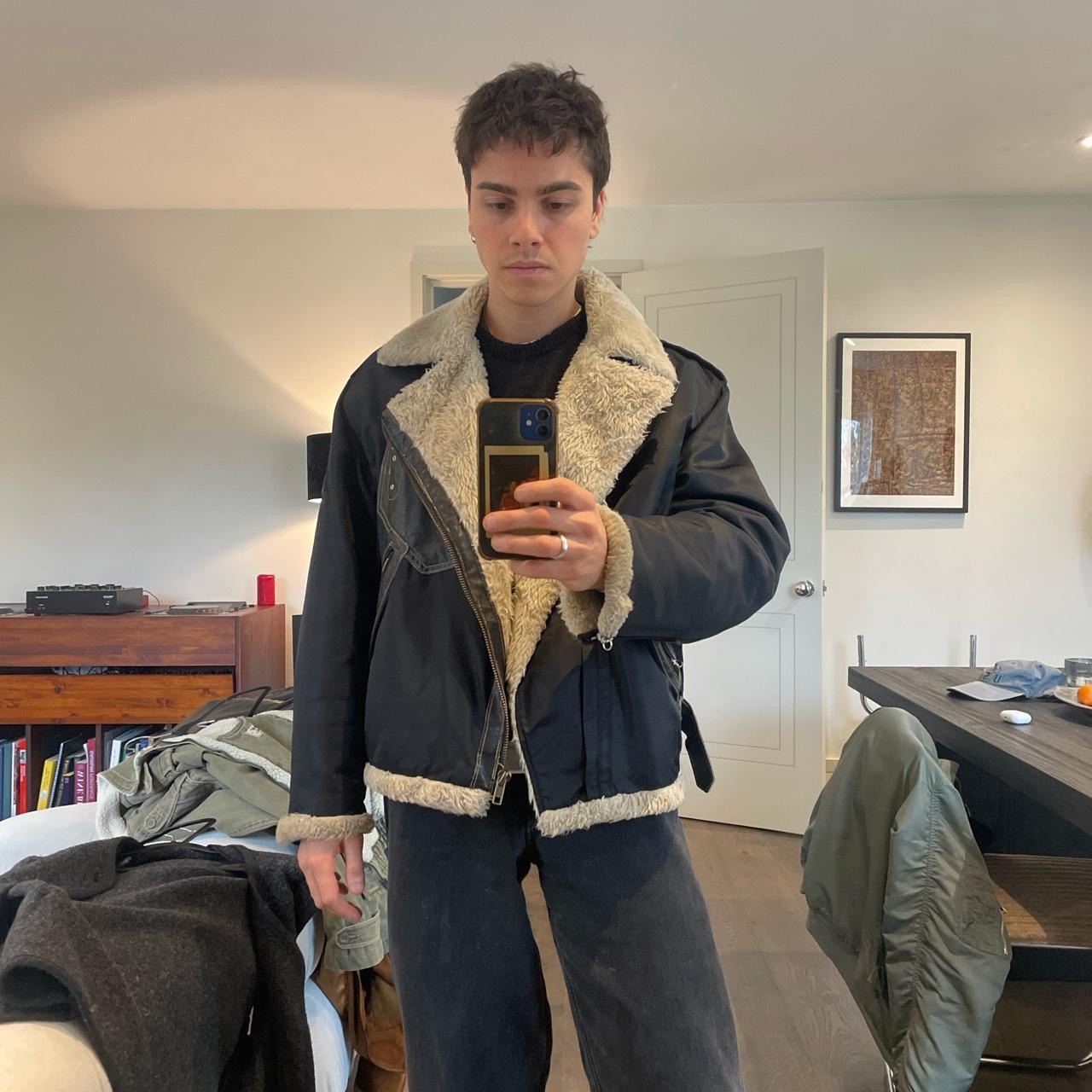 Vintage Diesel Shearling jacket oversized. Size... - Depop