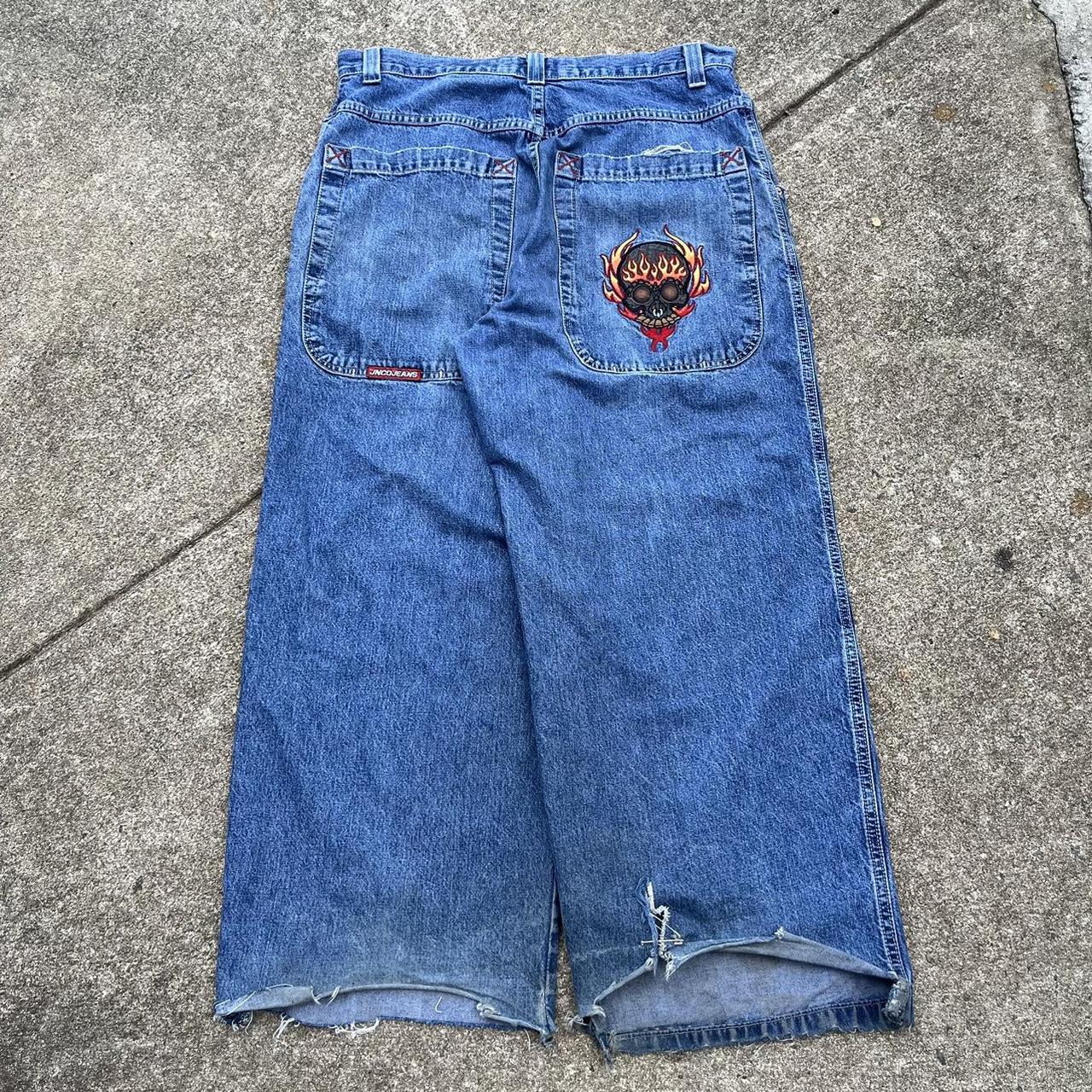 JNCO septum skull jeans Dope back pocket embroidery... - Depop