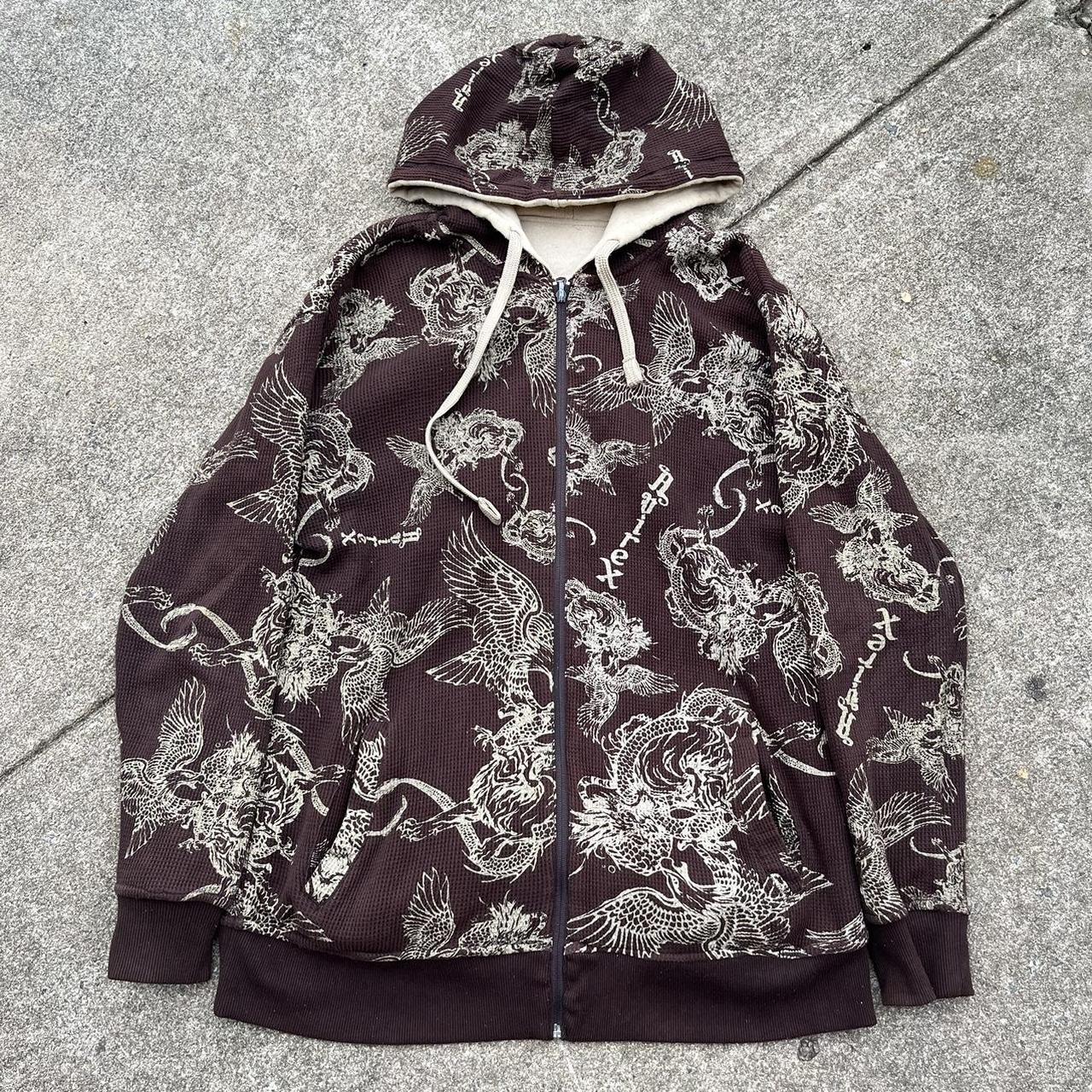 Crazy all over print vintage y2k avirex zip up... - Depop