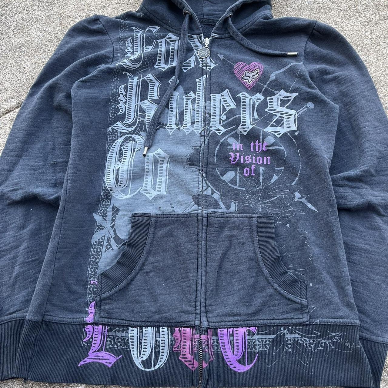 Y2K fox racing zip up hoodie Dope front print and... | Depop