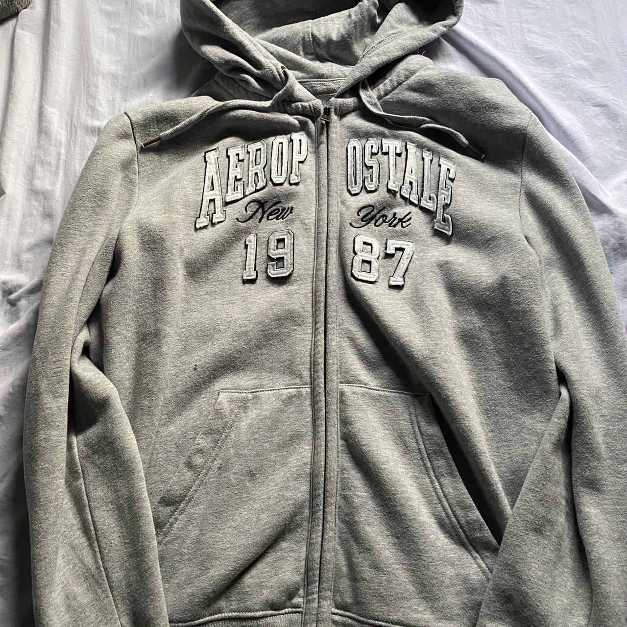 Aeropostale grey zip up hoodie #hoodie... - Depop