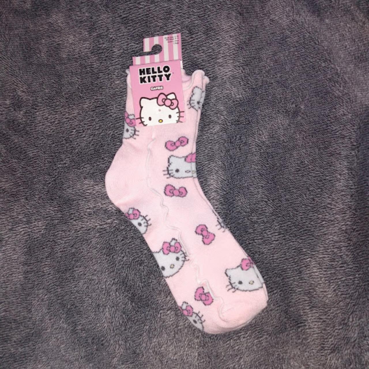 Pink and white ruffled Hello Kitty socks, with... - Depop