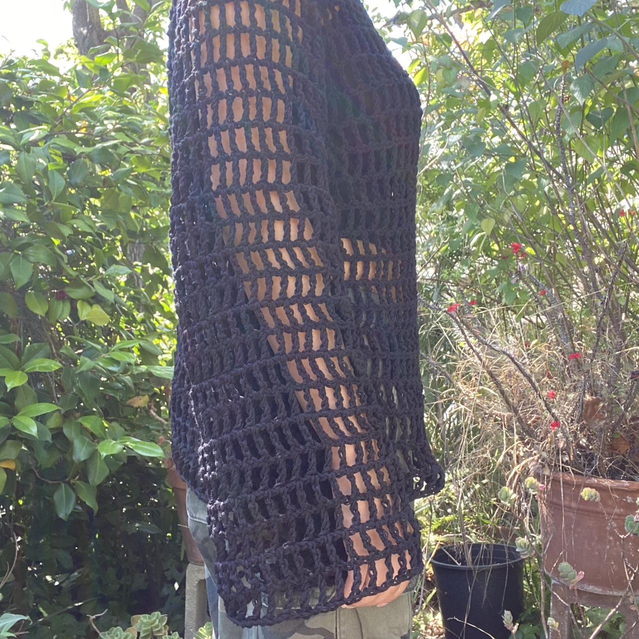Crochet black mesh sweater handmade by me! wide... | Depop