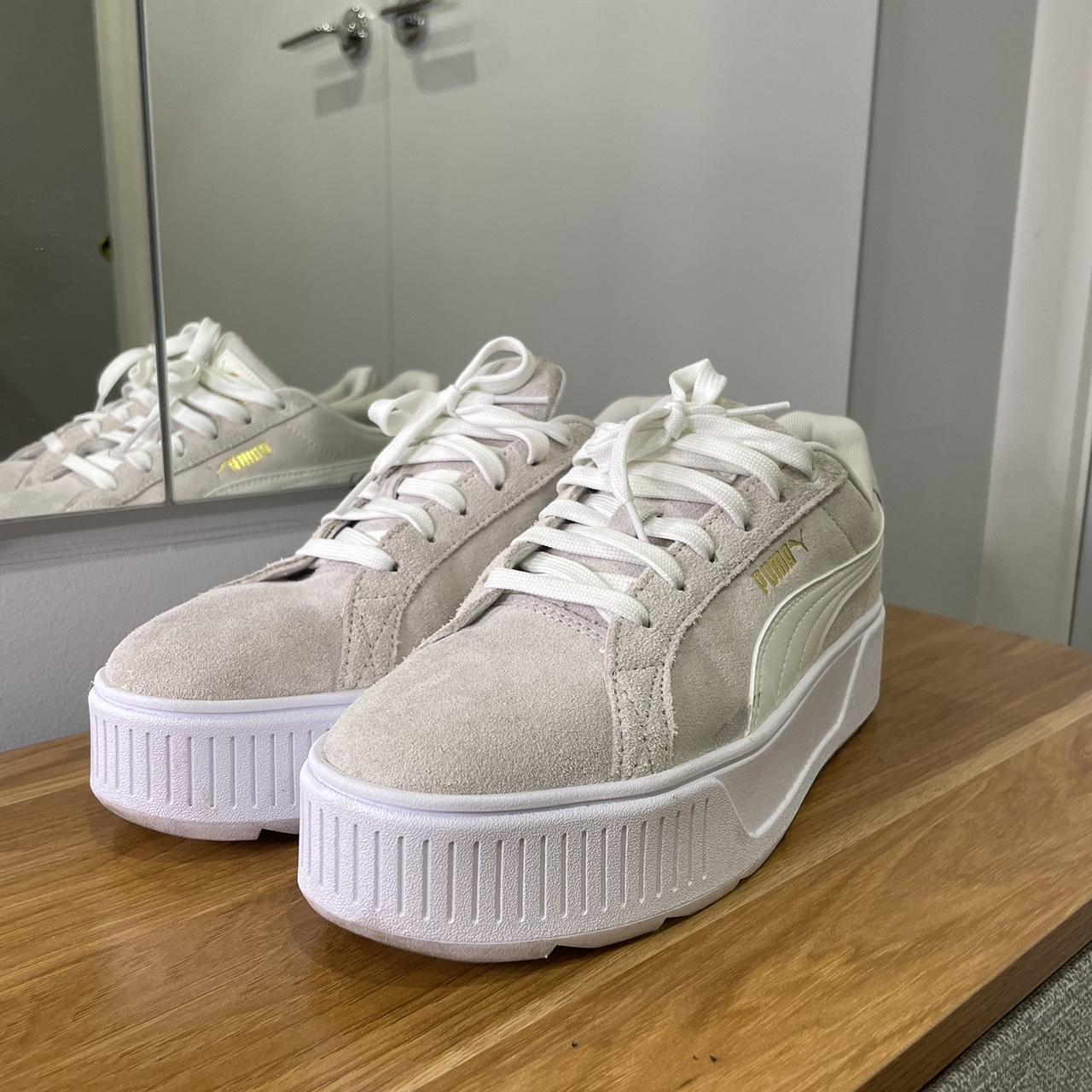 Puma suede stone grey platform sneakers in women’s... - Depop
