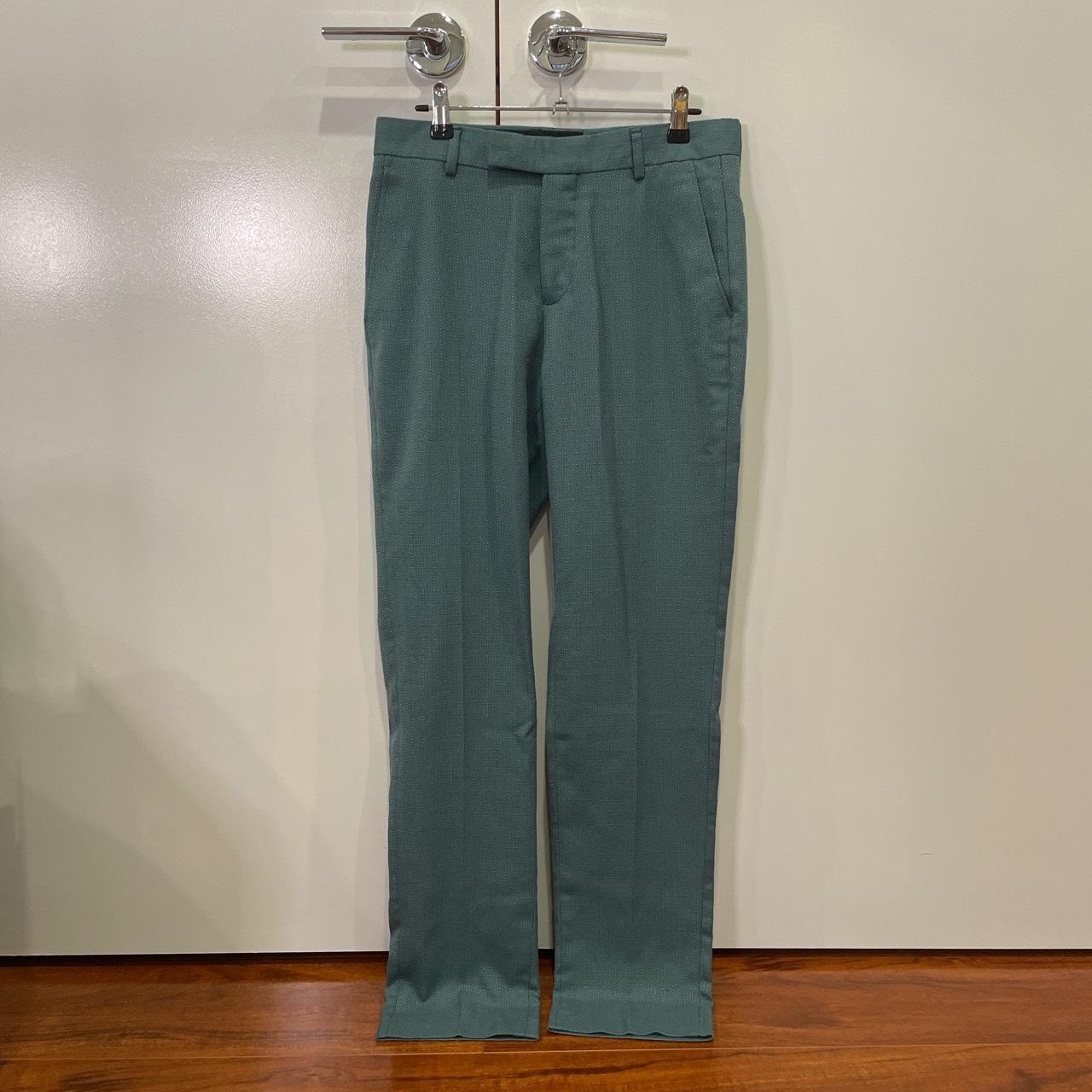 BooHooMAN turquoise straight leg trousers in men’s... - Depop