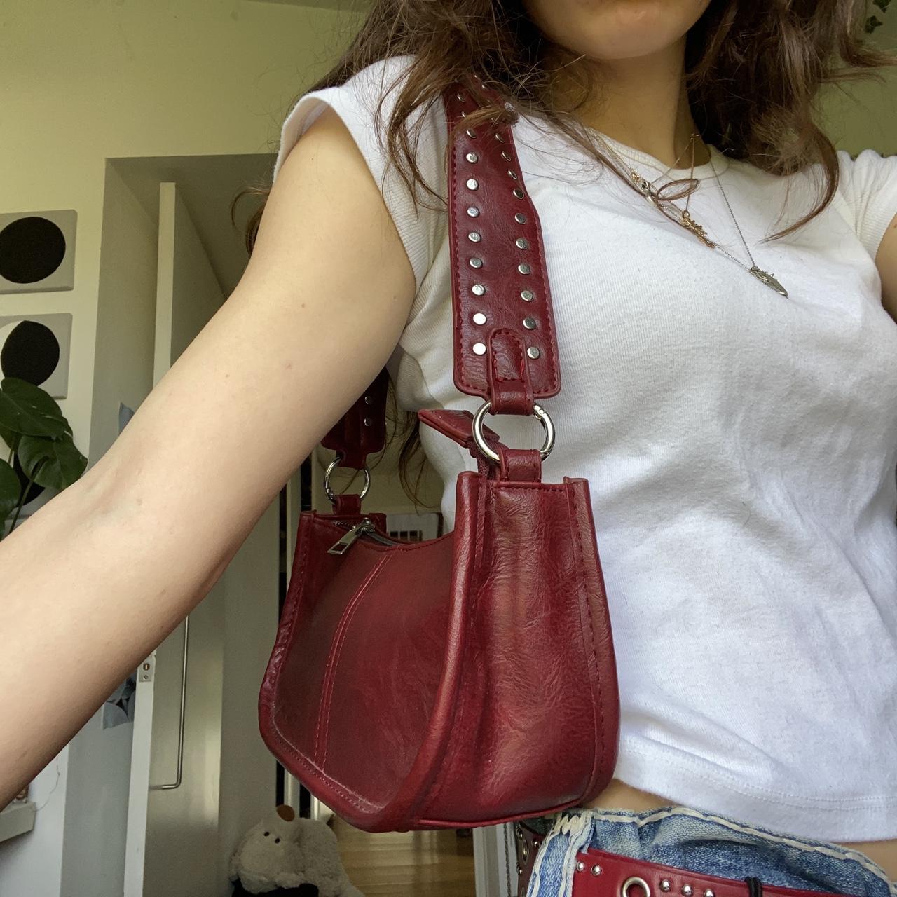 Red leather handbag small with zip super cute,... - Depop