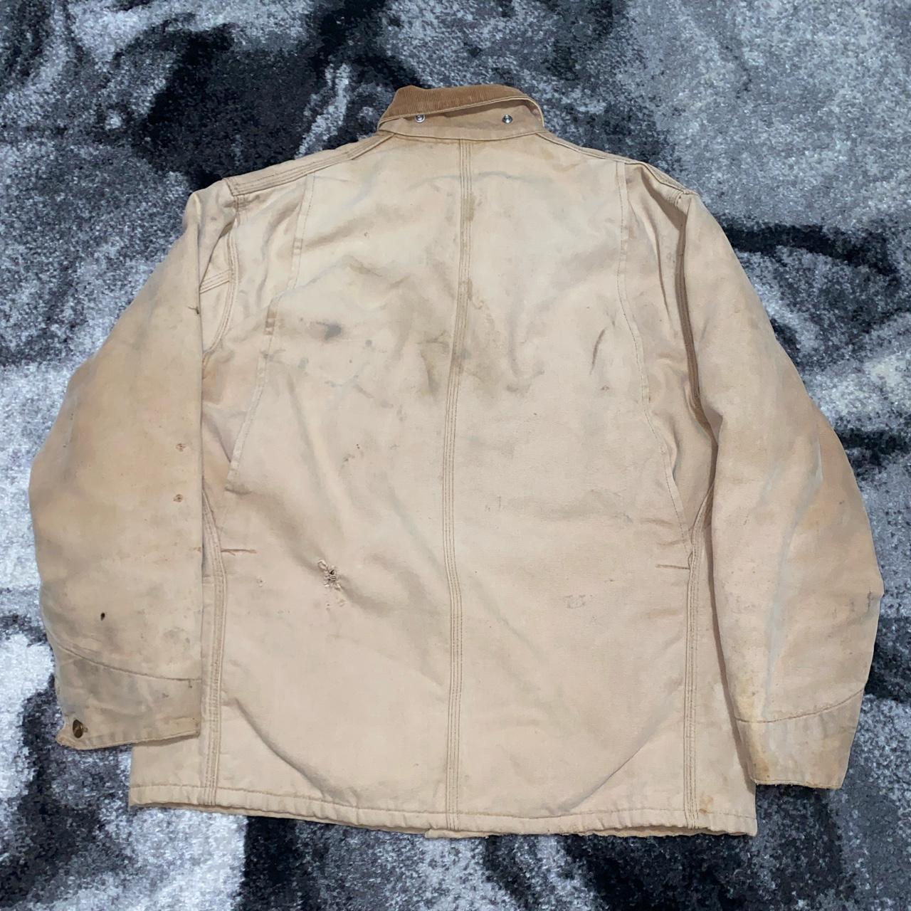Vintage Tan Carhartt Chore Jacket Size tag... - Depop