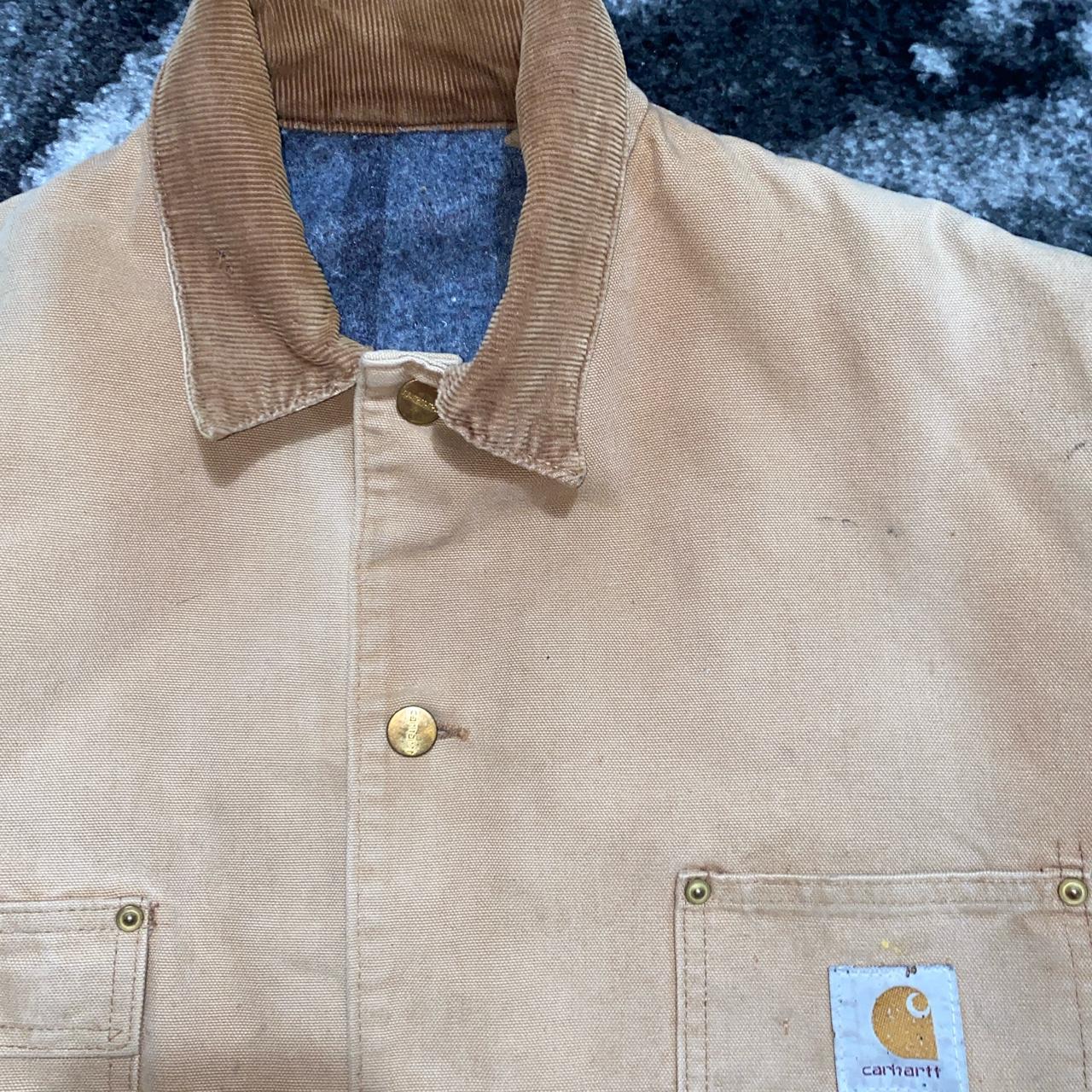 Vintage Tan Carhartt Chore Jacket Size tag... - Depop