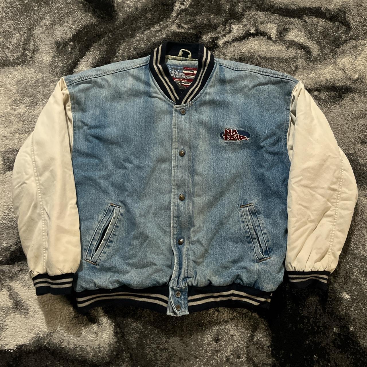 No Fear Men's Blue and Cream Jacket | Depop