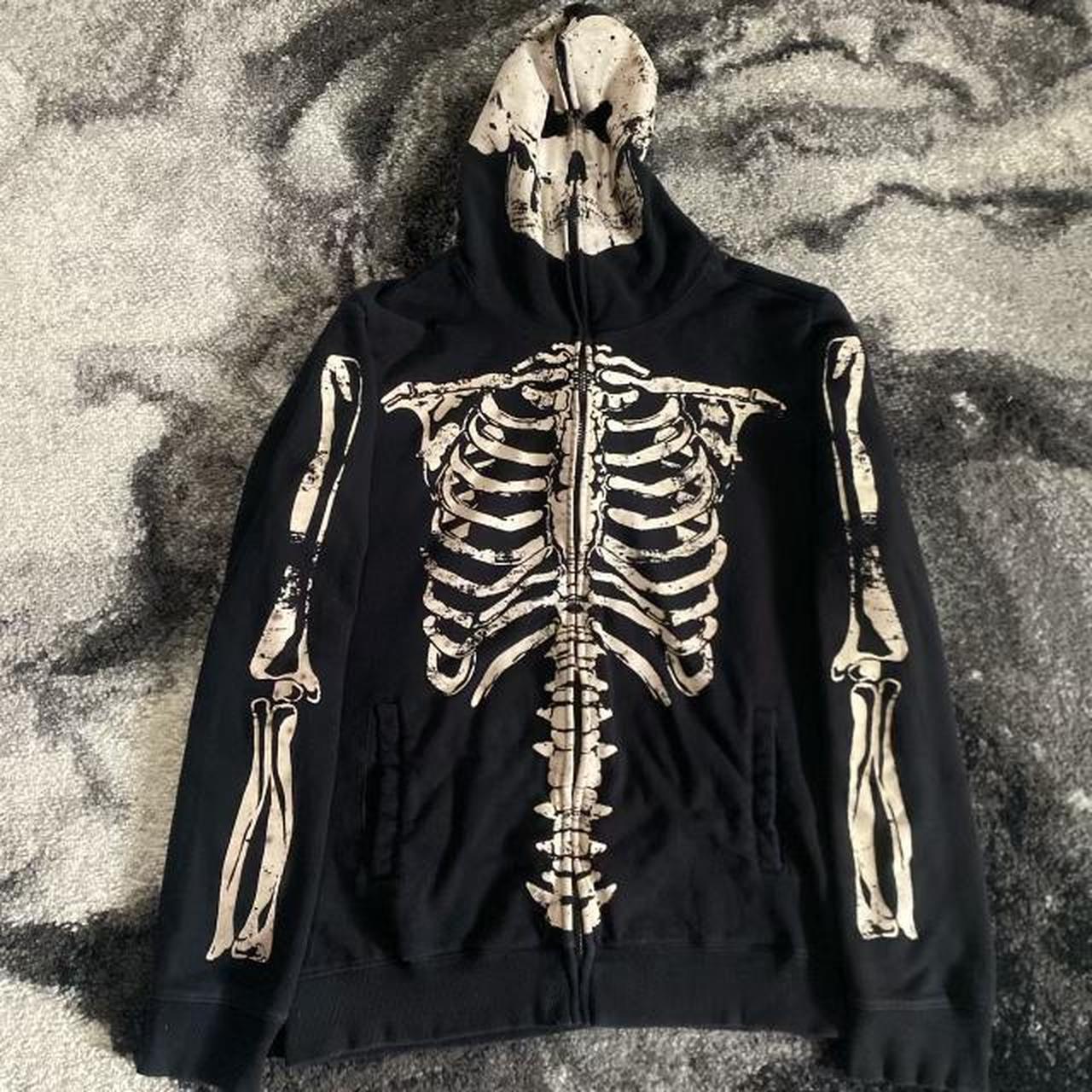 Y2K XXX Rude Skeleton Full Zip Hoodie Has small... - Depop