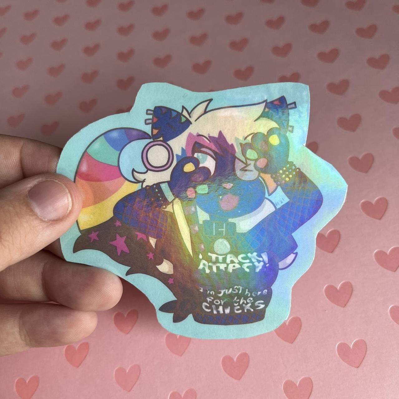 Rainbow holo scenecore furry sticker! Hand drawn and... - Depop