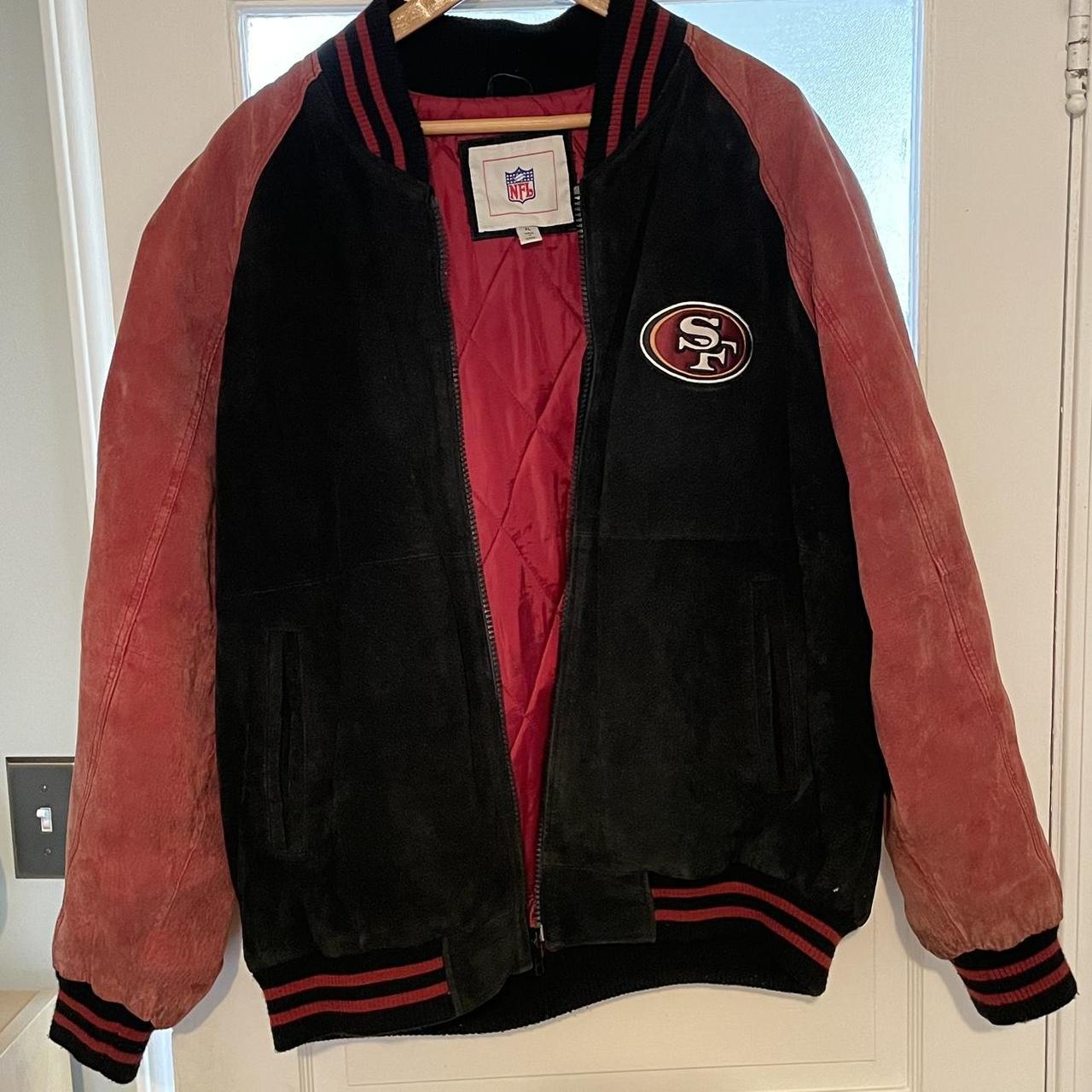 vintage 49ers leather bomber jacket in a good... - Depop