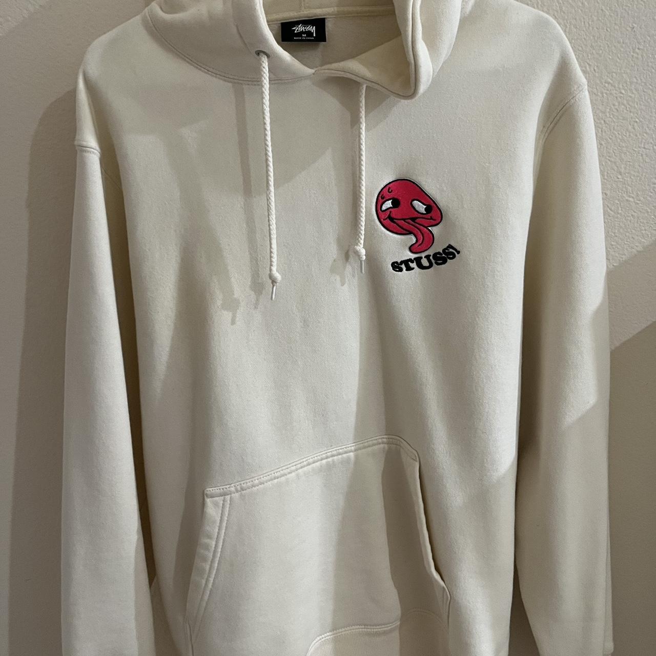 Cream Embroidered Stussy Hoodie Size Medium Great... - Depop