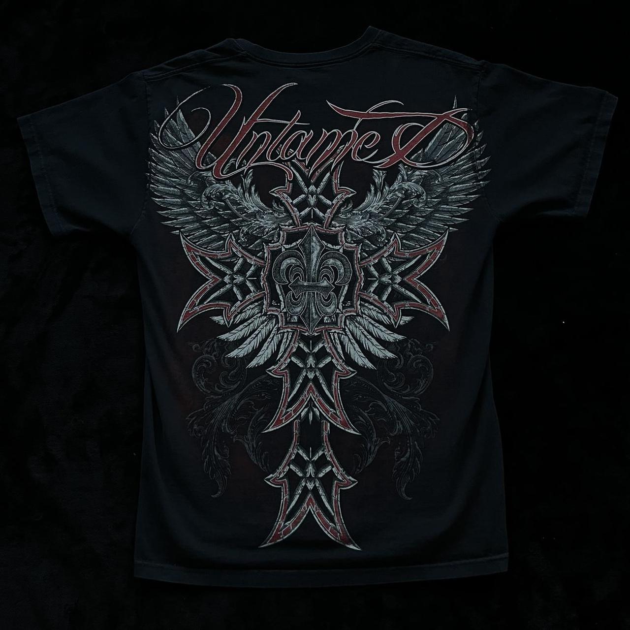 affliction type shirt the design goes crazy one of... - Depop