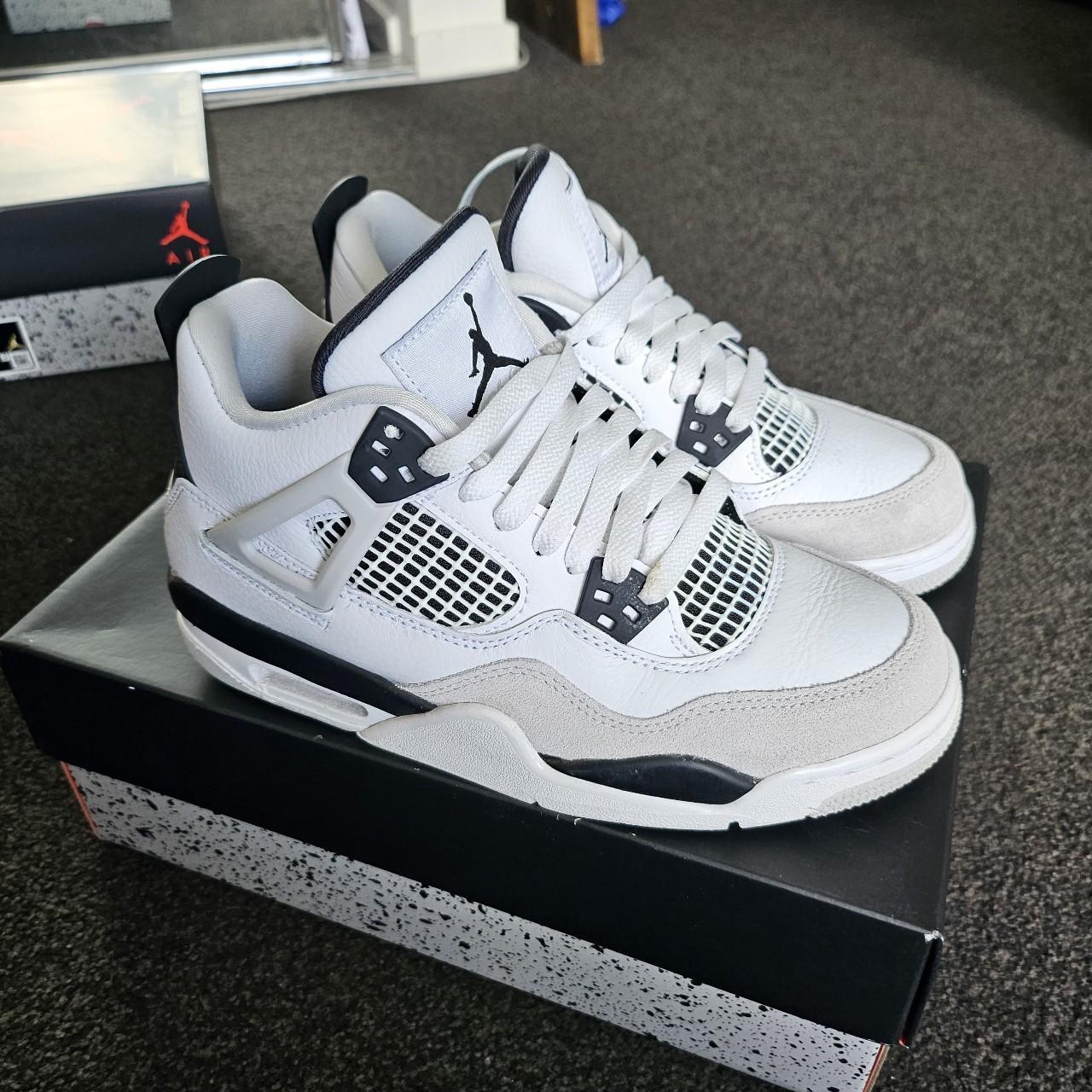 Air jordan 4 retro (GS) Military Black Size: 5.5y,... - Depop