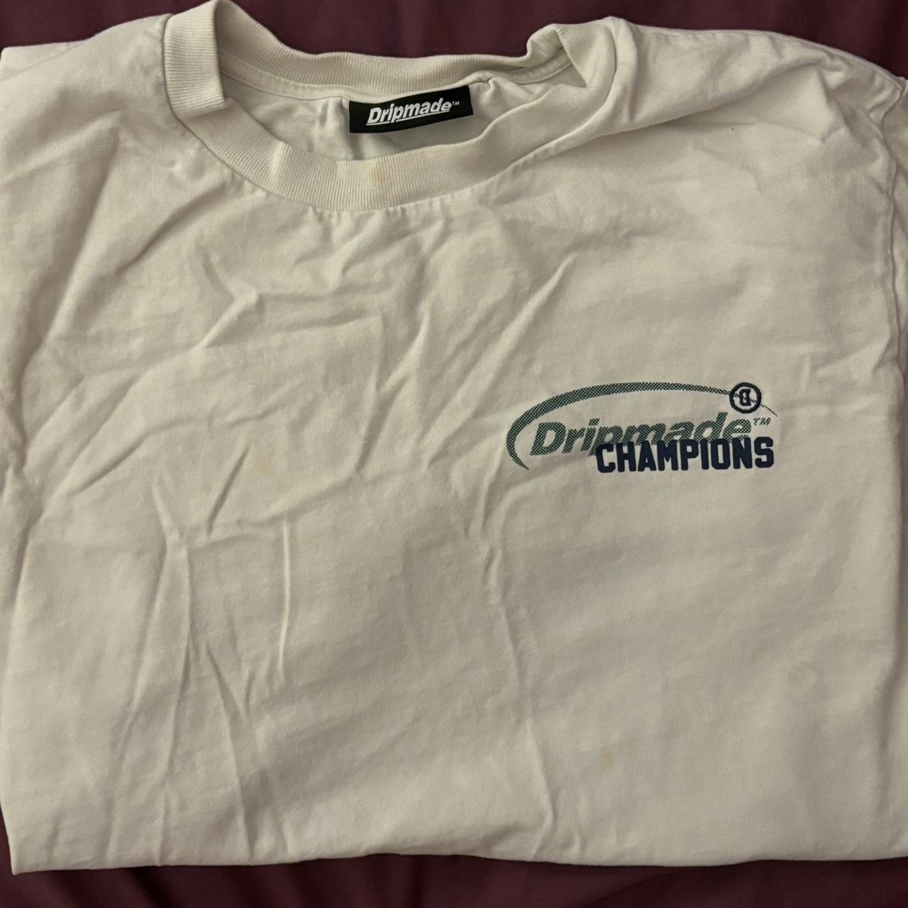 Dripmade men’s white shirt with design on back,... - Depop