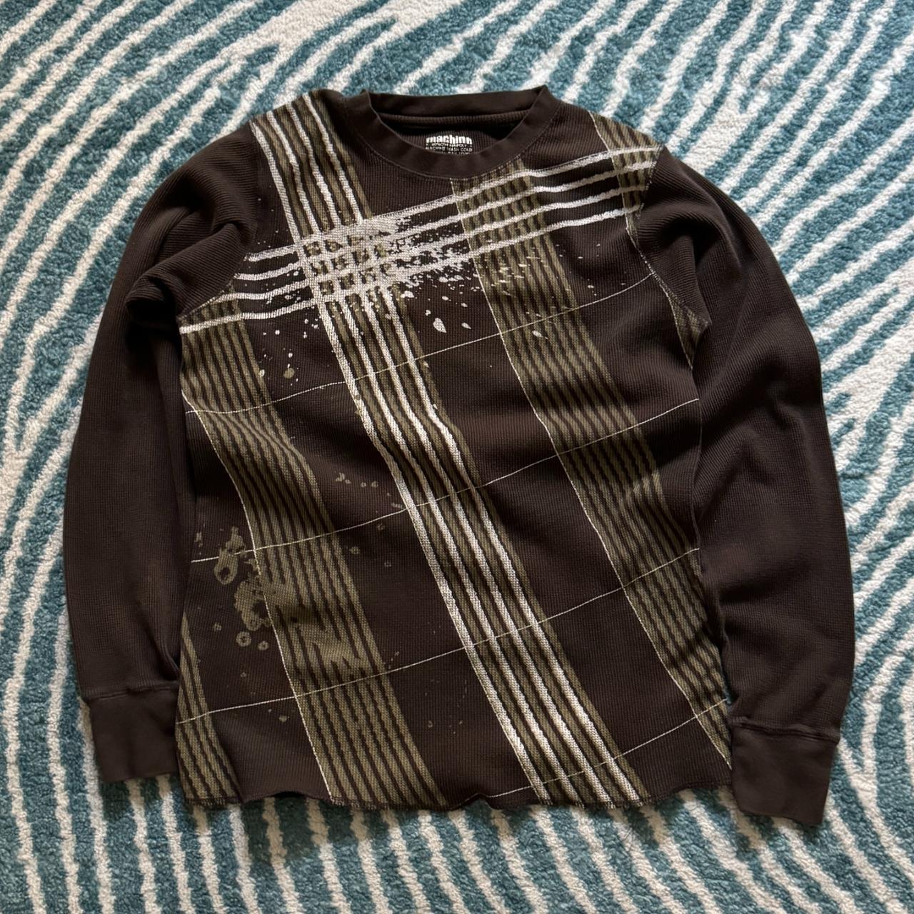 Y2K Machine Allover Front Graphic Thermal Longsleeve... - Depop