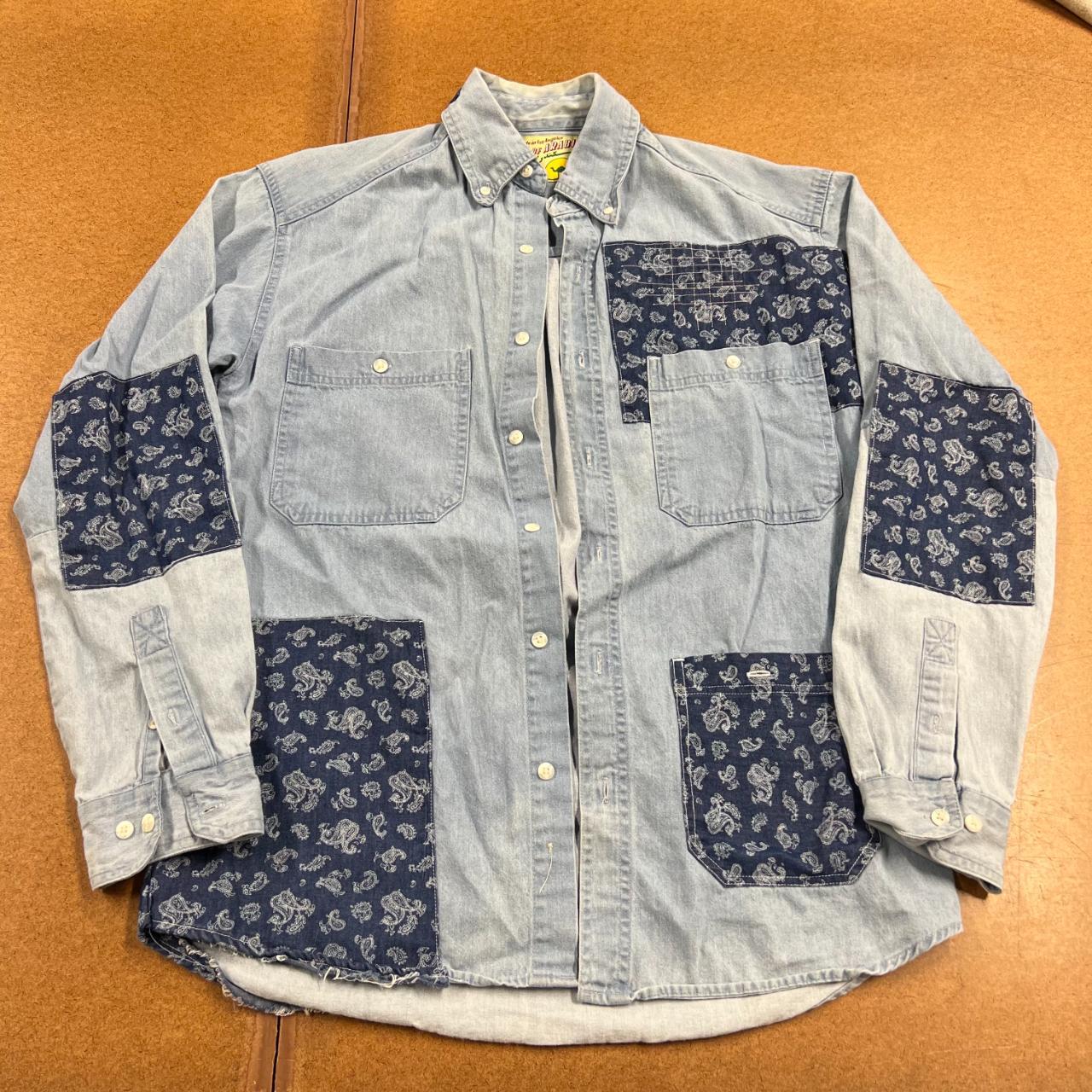 Vintage Denim Patchwork Shirt. Handmade and pieced... - Depop