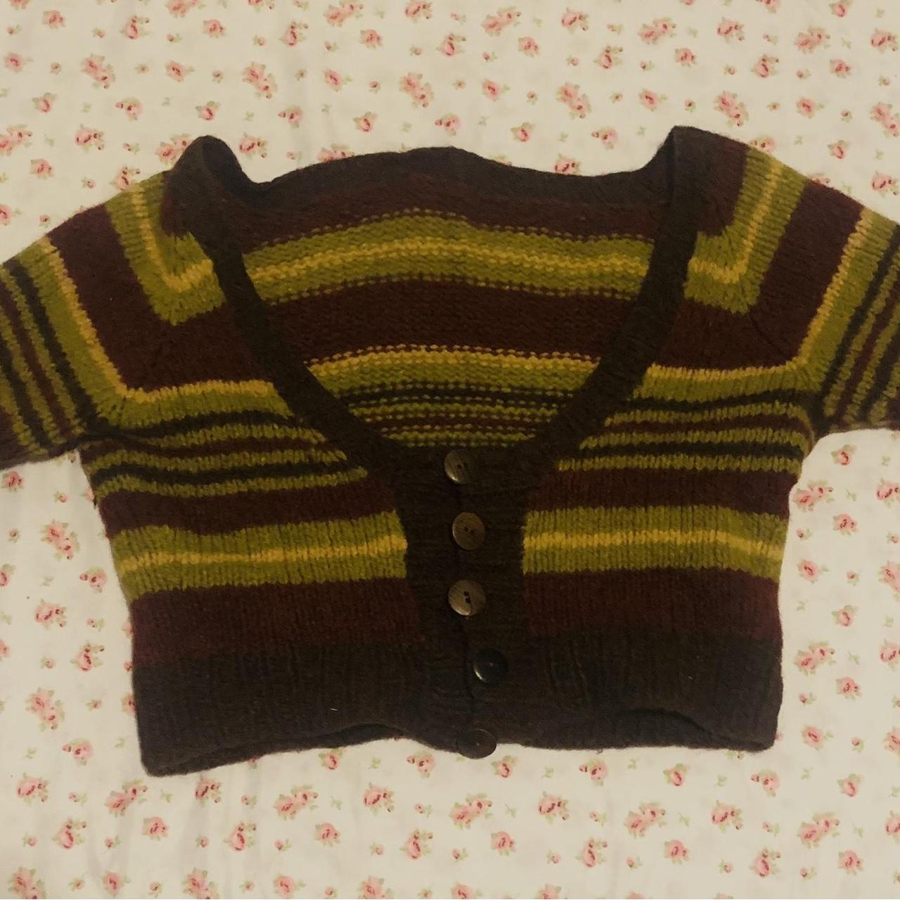 Striped Cropped Cardigan It fits under-bust would... - Depop