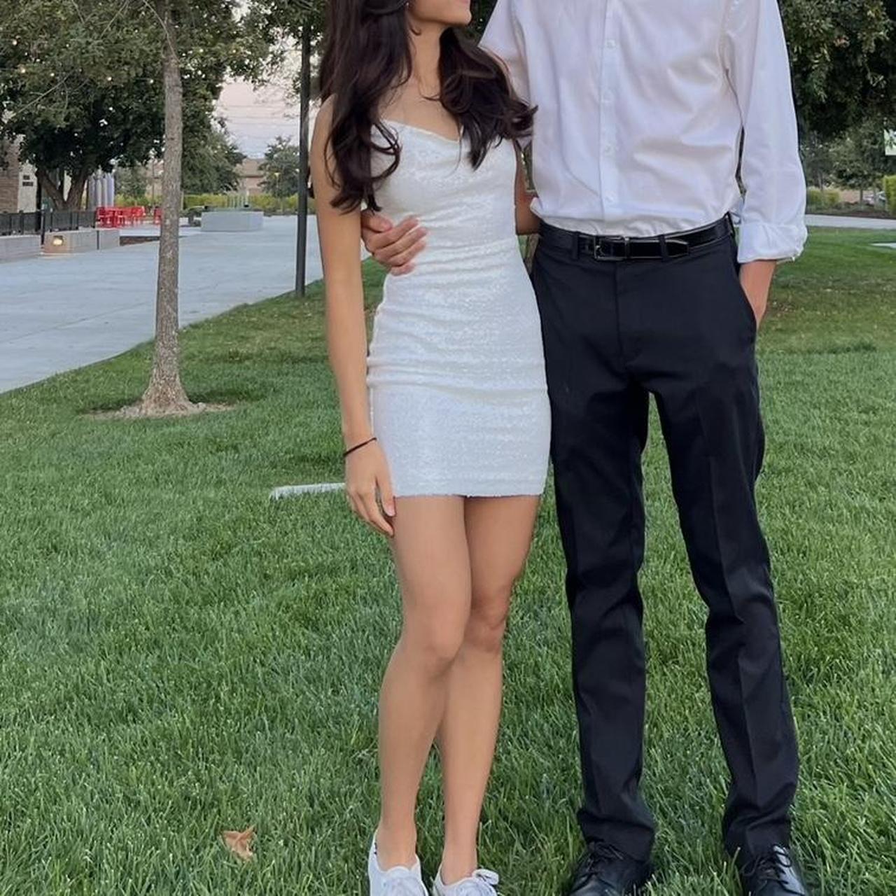 new windsor sequin white hoco mini dress size XS... - Depop