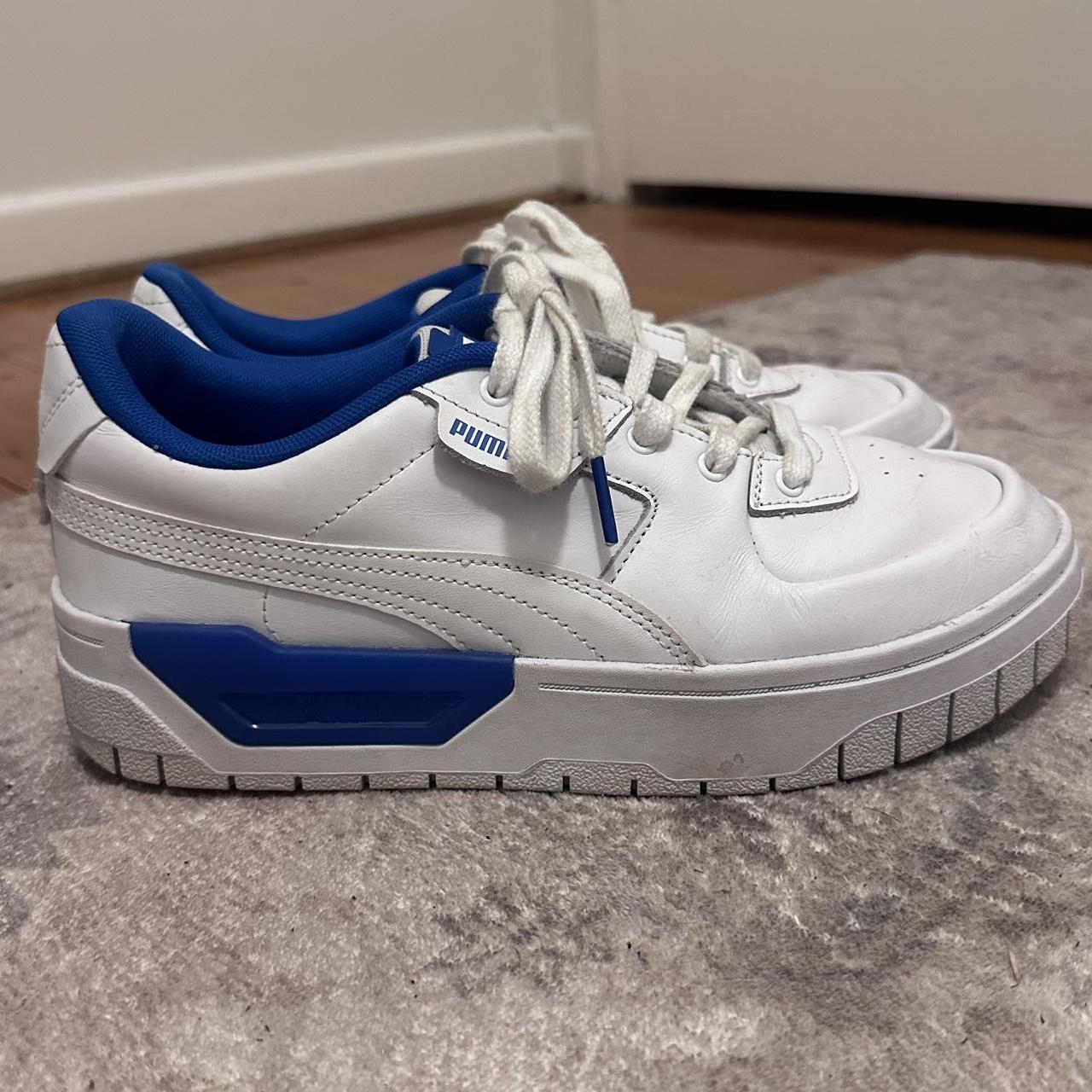 puma blue and white shoes size UK 6 - Depop
