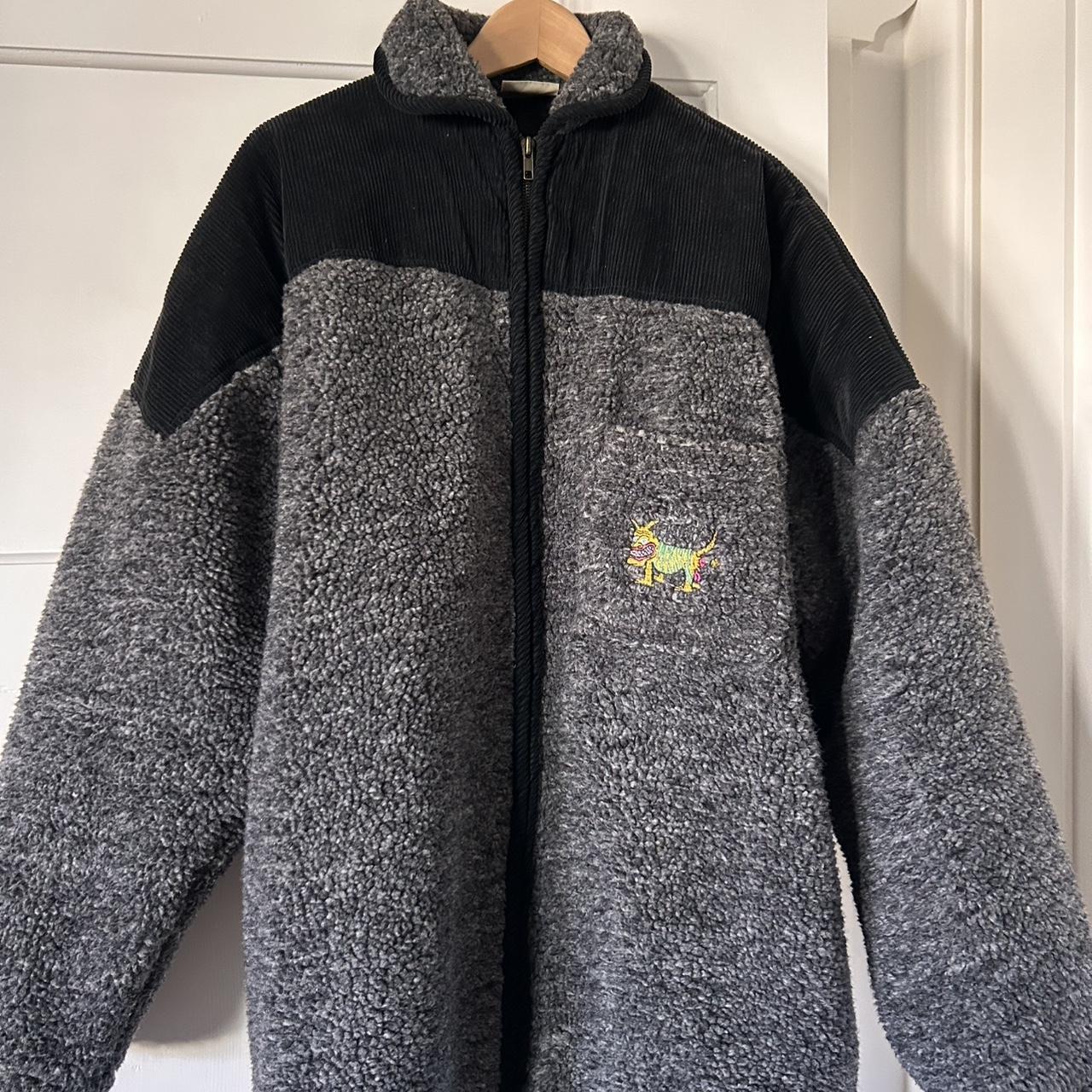 Poo Shooter - Vintage 90s Fleece Jacket L Black/Grey... | Depop