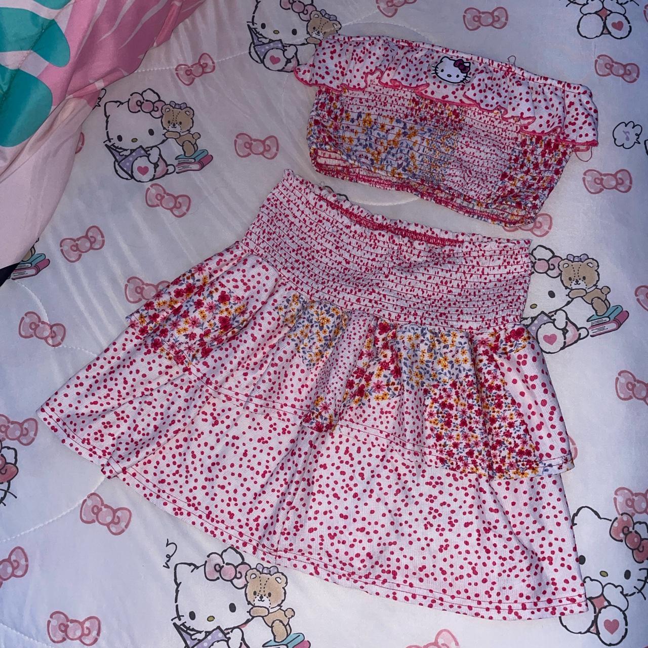 Cute custom hello kitty set with crop top and skirt... - Depop