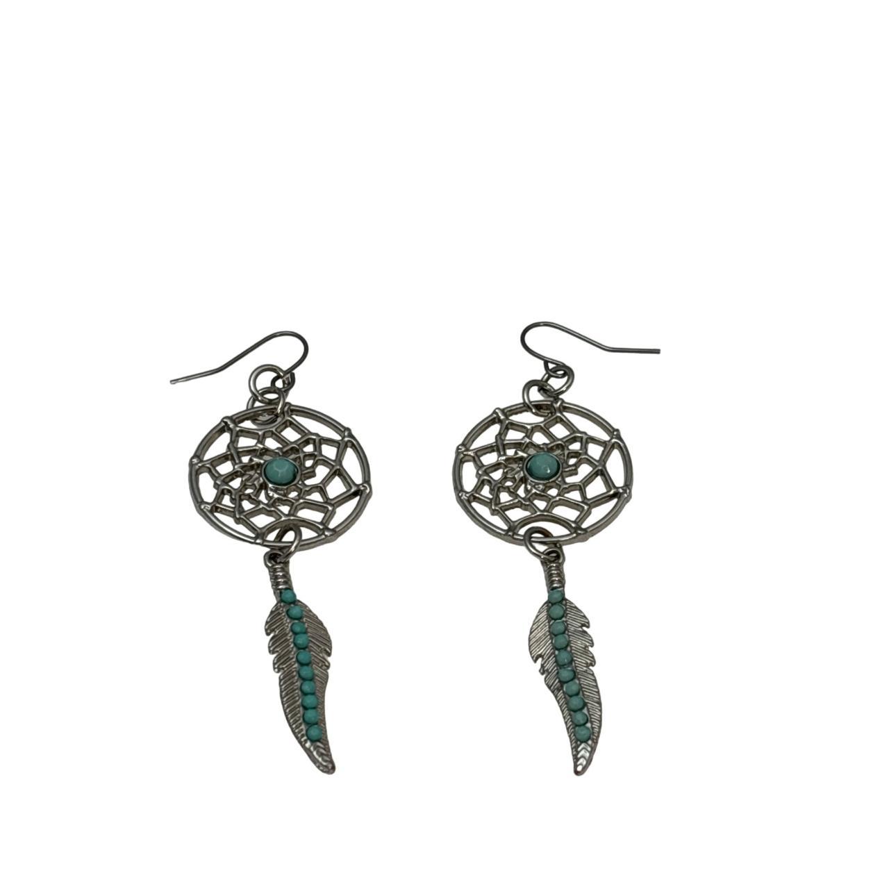 Dreamcatcher Dangle Earrings With Light Teal Depop