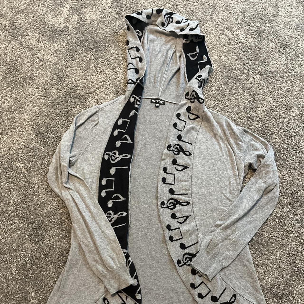 - Gray Music Note Sweater with Hood - Size Medium... - Depop