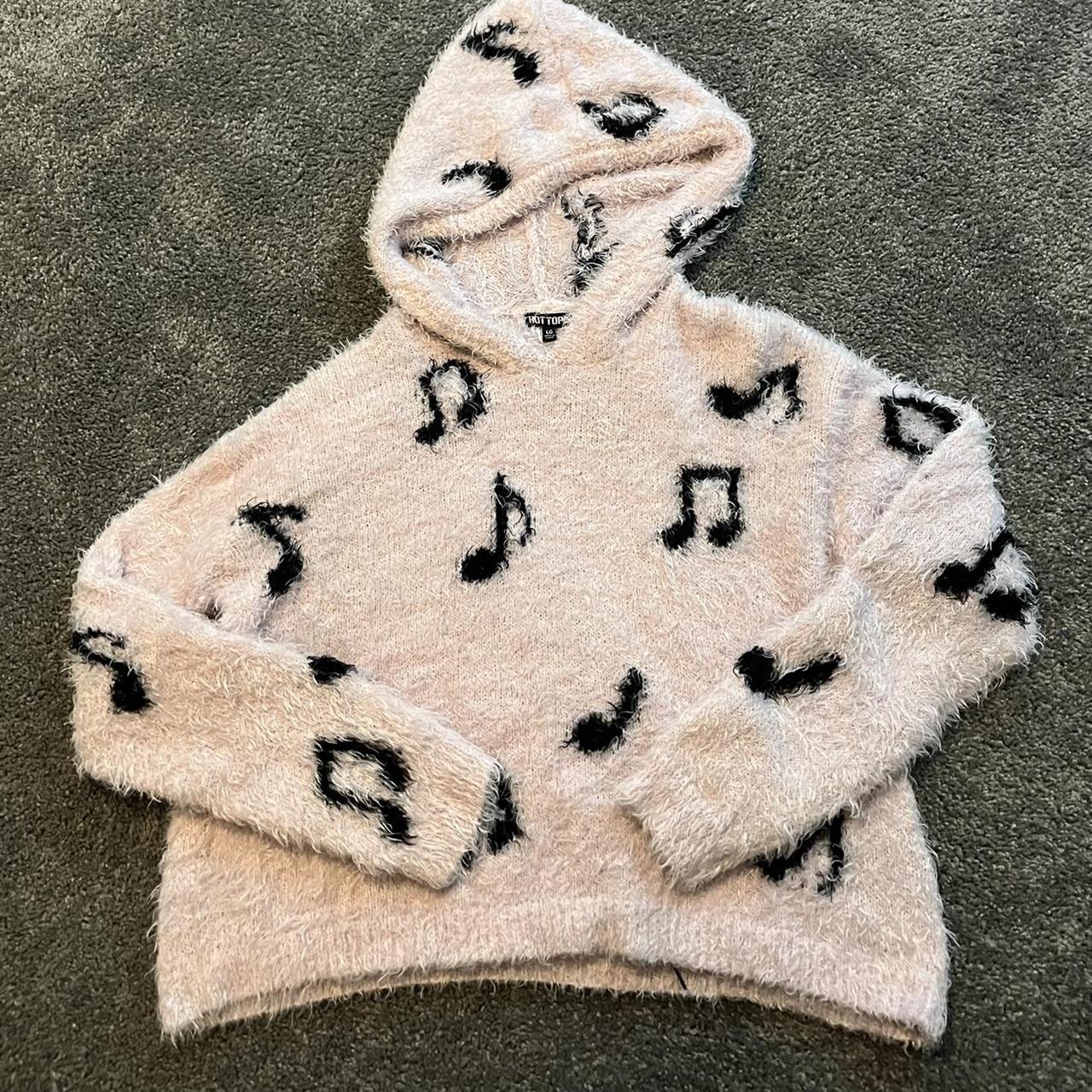 - Pink Music Note Sweater with Hood - Size Large... - Depop