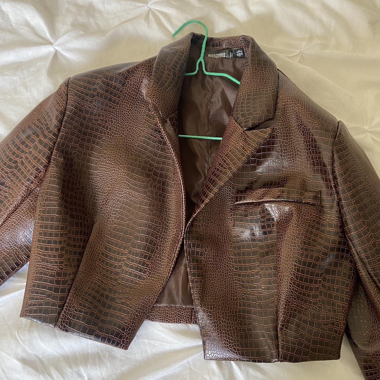 Cropped Brown Leather Jacket - Depop